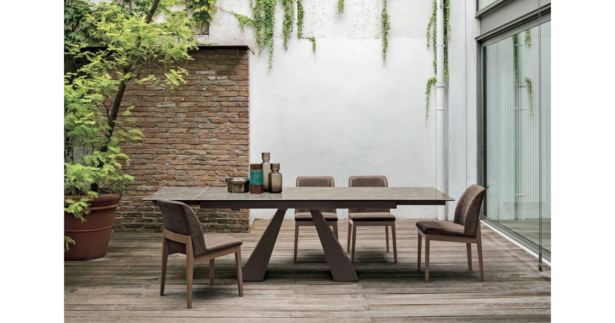 Contemporary Luxury Taurus Extendable Table with Stoneware Top