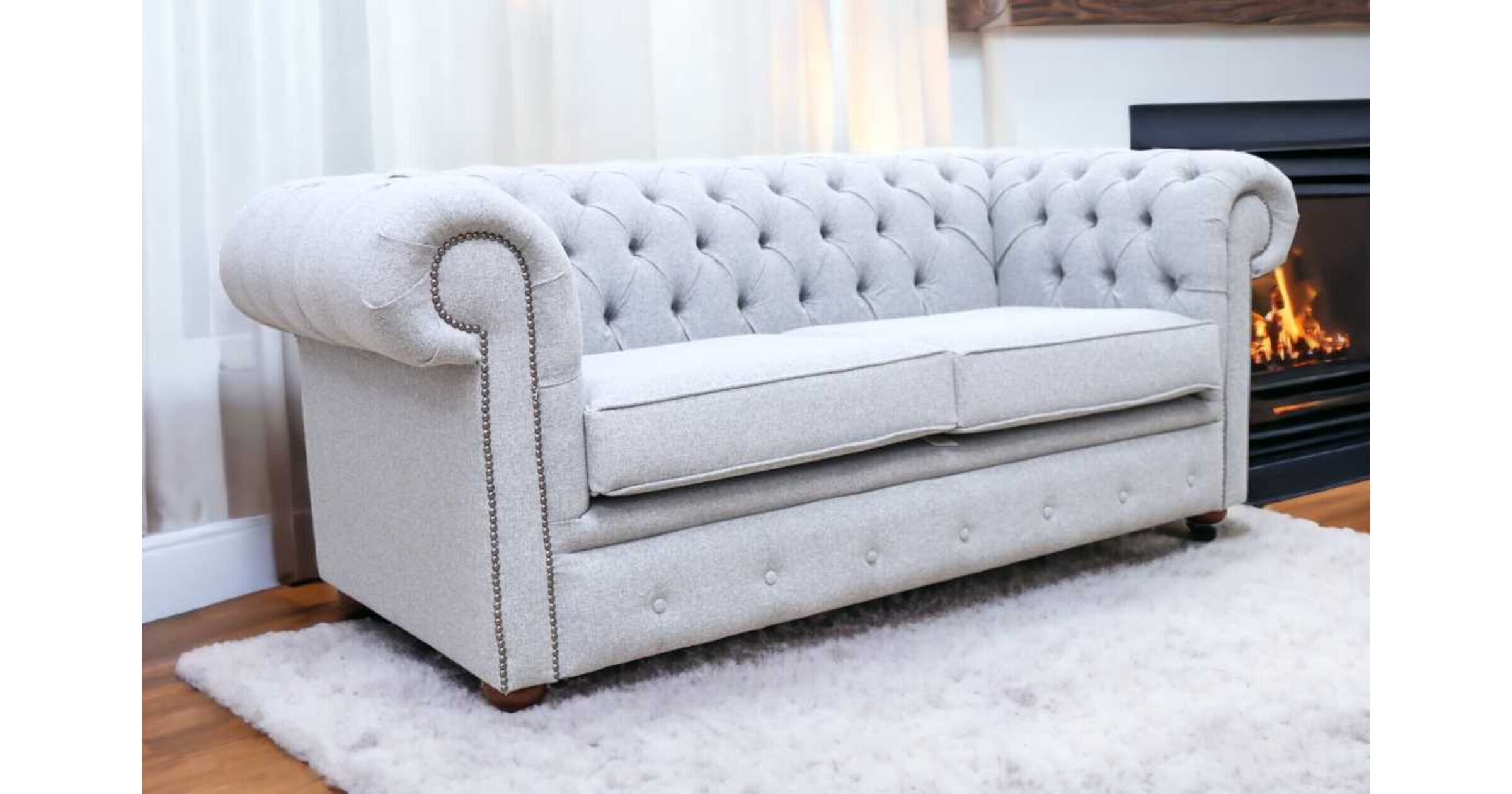Special Offer Catania Ash Fabric Chesterfield 2.5 Seater Settee