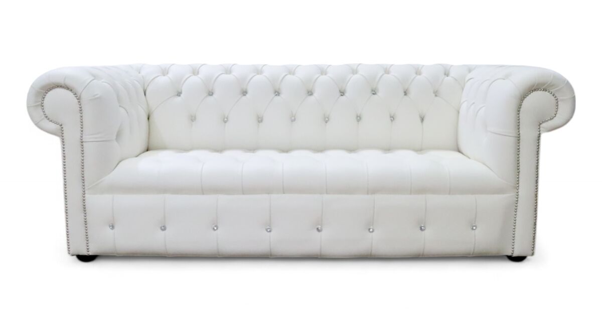 Crystal Diamond White Buttoned Seat Leather Sofa - Limited Offer