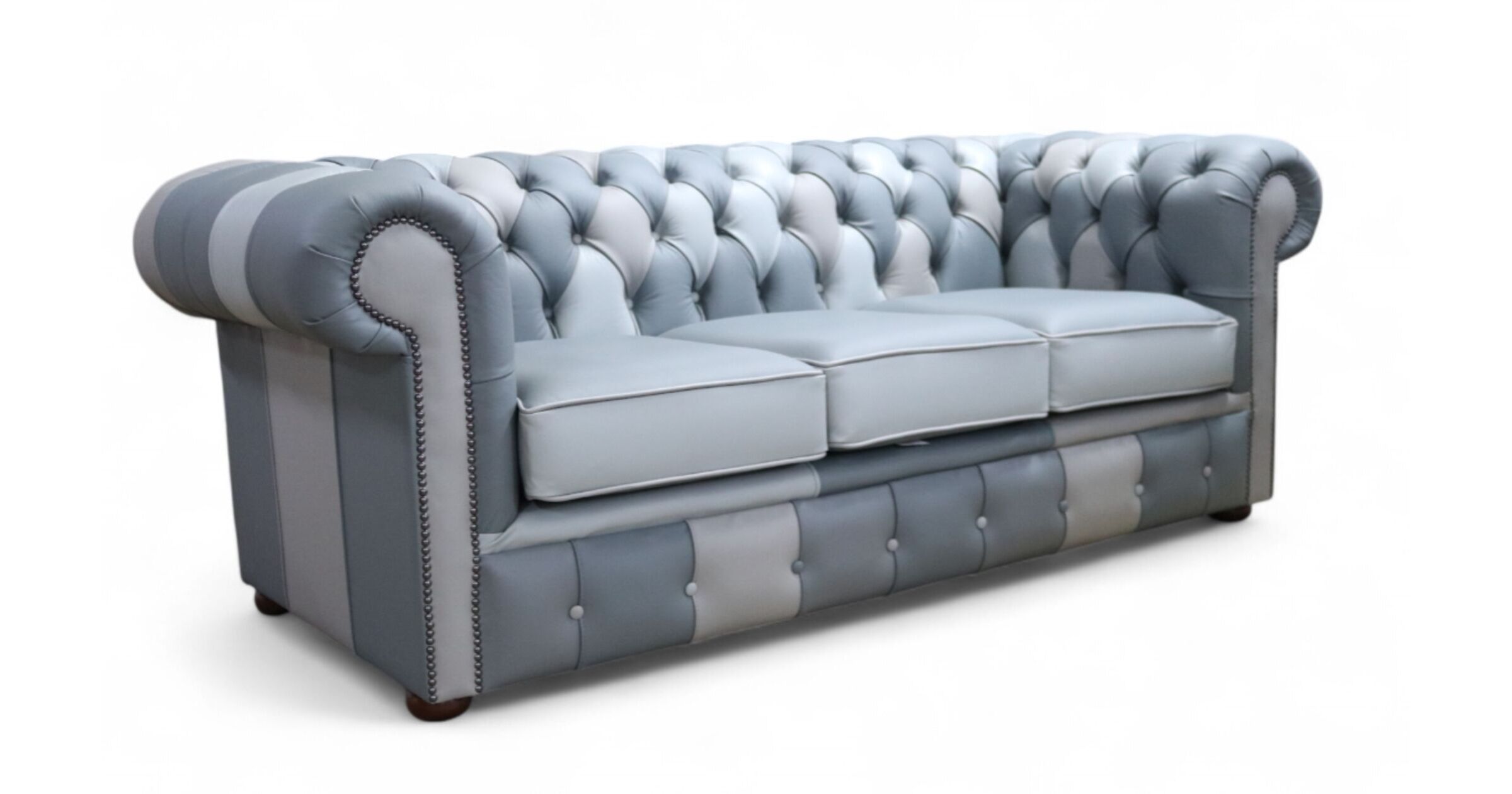 Chesterfield Grey Patchwork 3 Seater Leather Sofa | DesignerSofas4U