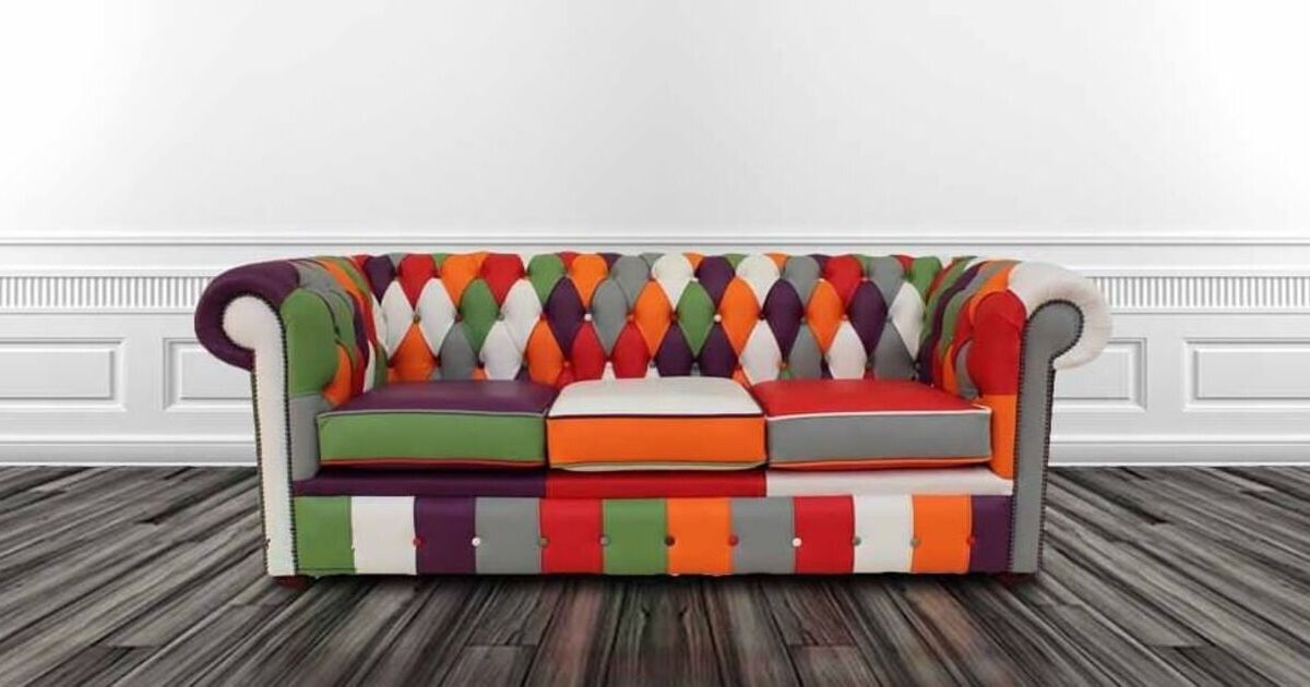 Chesterfield Patchwork 3 Seater Leather sofa | DesignerSofas4U
