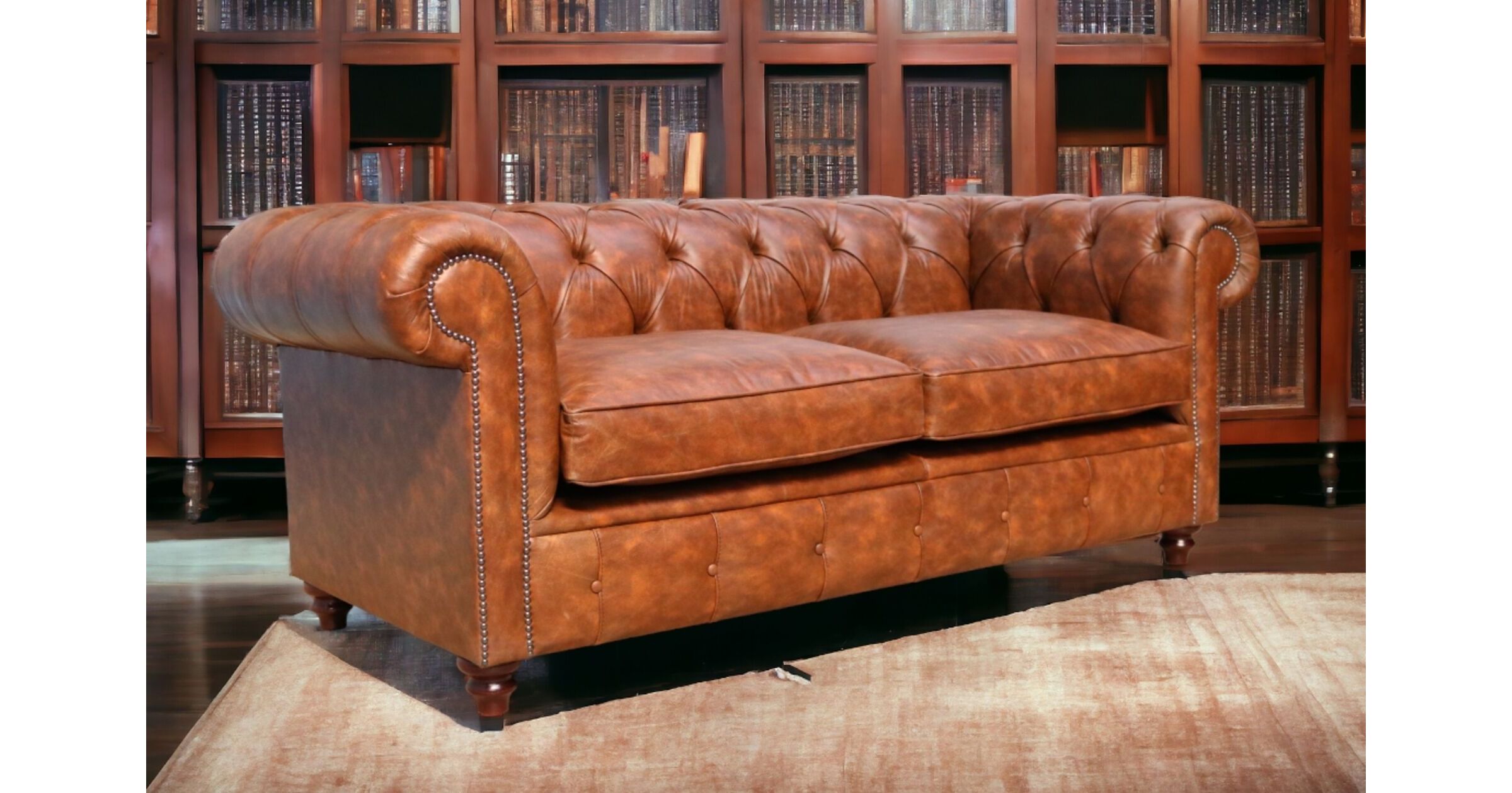 Handcrafted Duke Chesterfield Vintage Hazelnut Leather Sofa