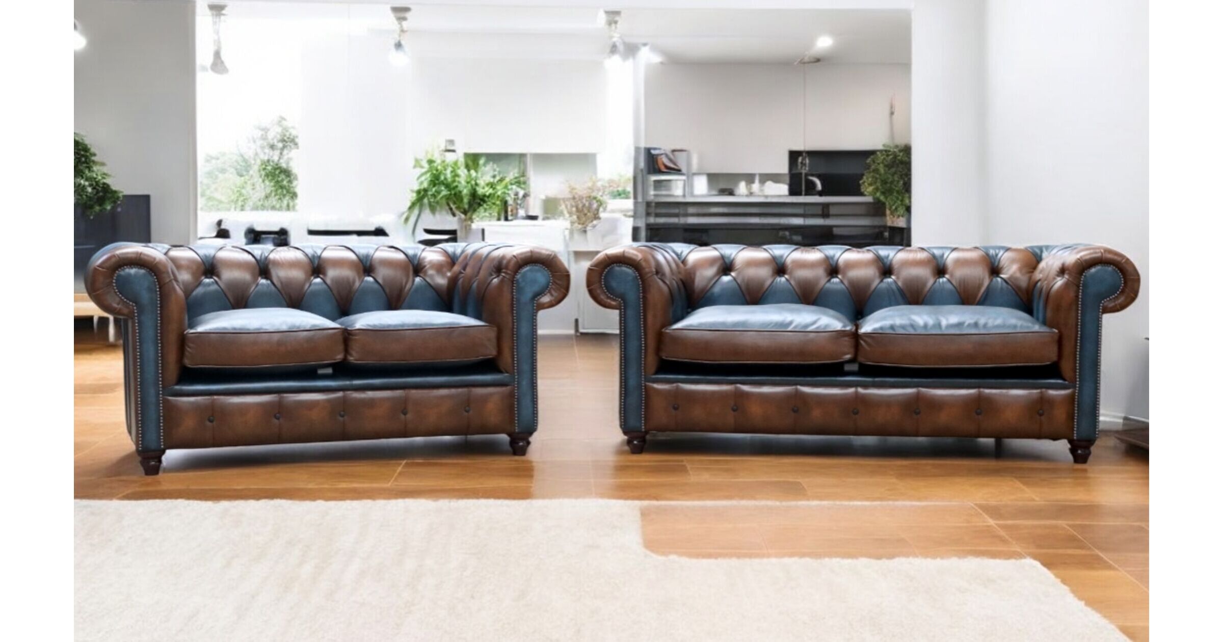 Duke Chesterfield 3+2 Seater Patchwork Sofa Suite - Antique Leather