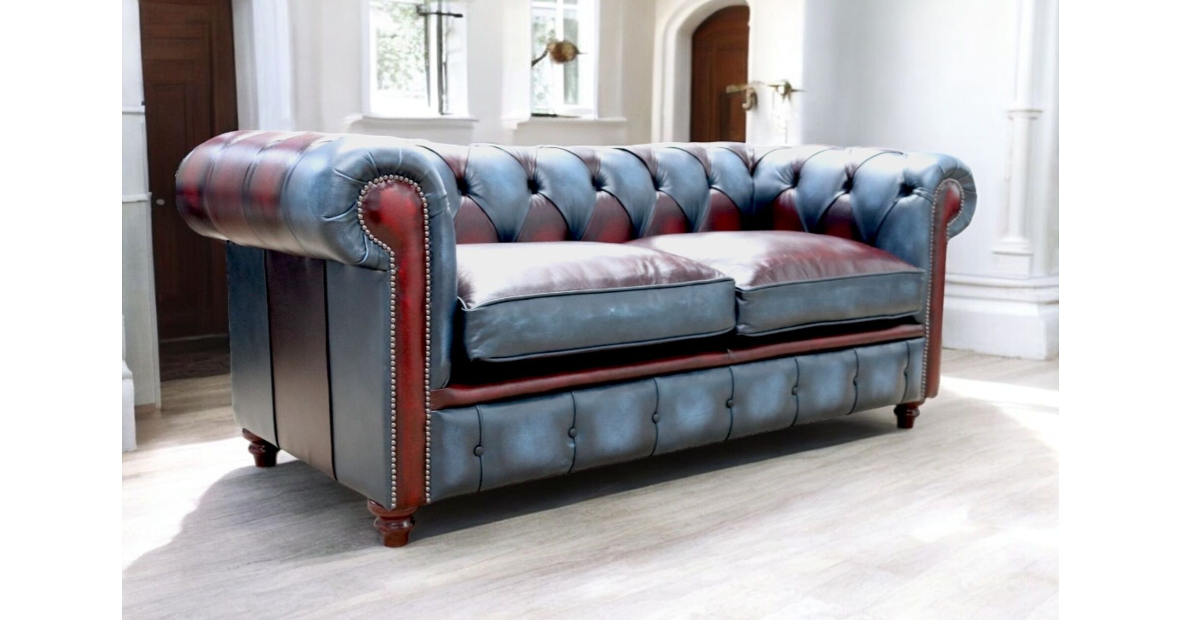 Duke Patchwork Timeless 3-Seater Sofa - Antique Oxblood & Blue Leather
