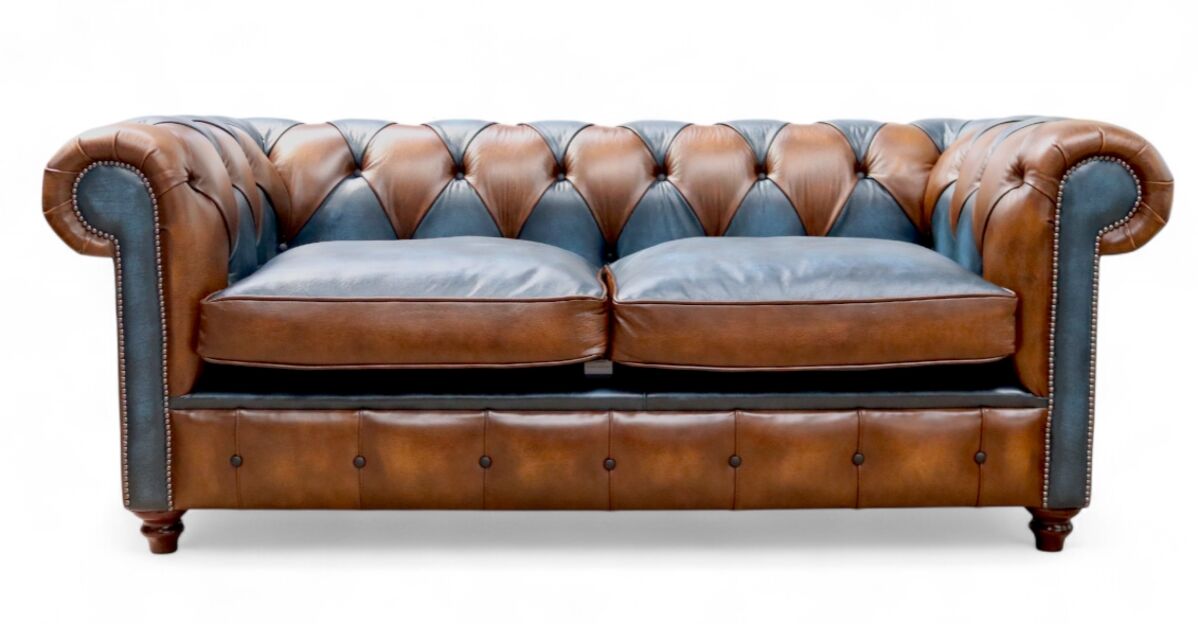 Duke Patchwork Heritage 3-Seater Sofa - Antique Tan & Blue Leather
