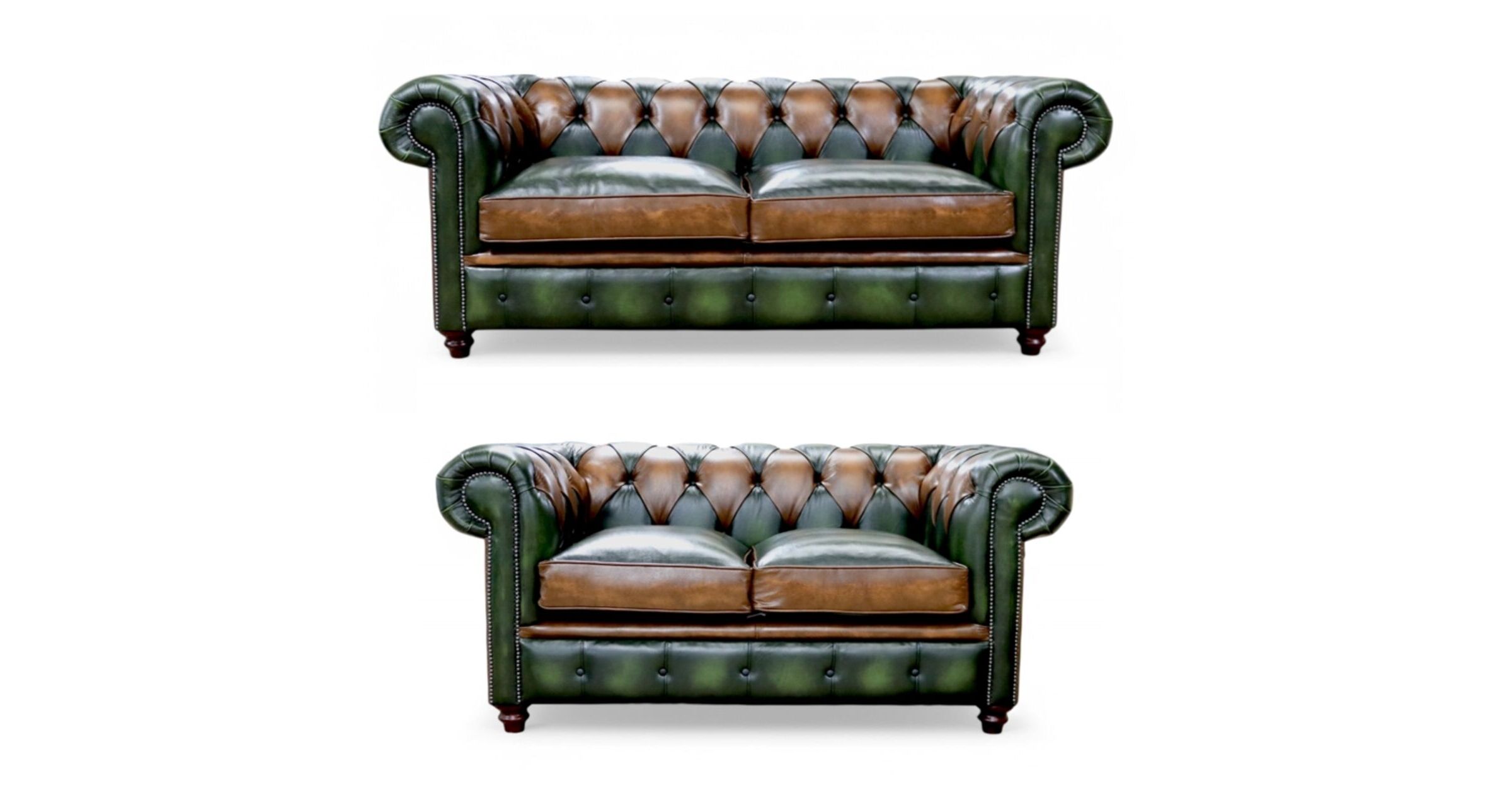 Duke Patchwork Legacy 3+2 Seater Sofa Suite - Antique Tan & Green Leather