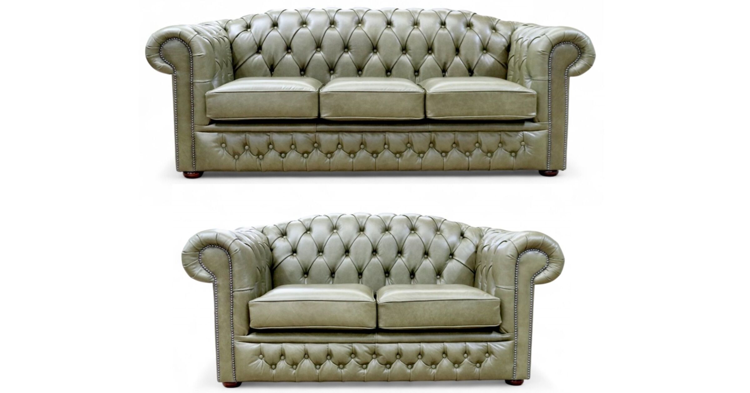 William Chesterfield 3+2 Sofa Suite Old English Alga Leather