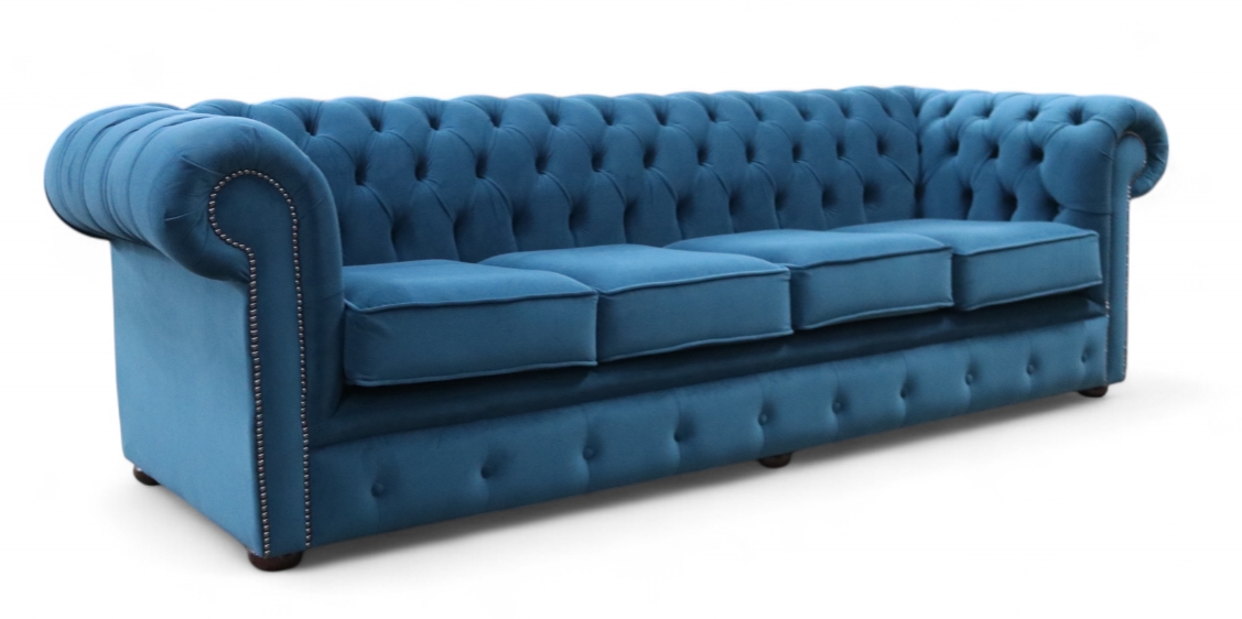 Chesterfield 4 Seater Sofa Passion Kingfisher Blue Fabric - Designer ...