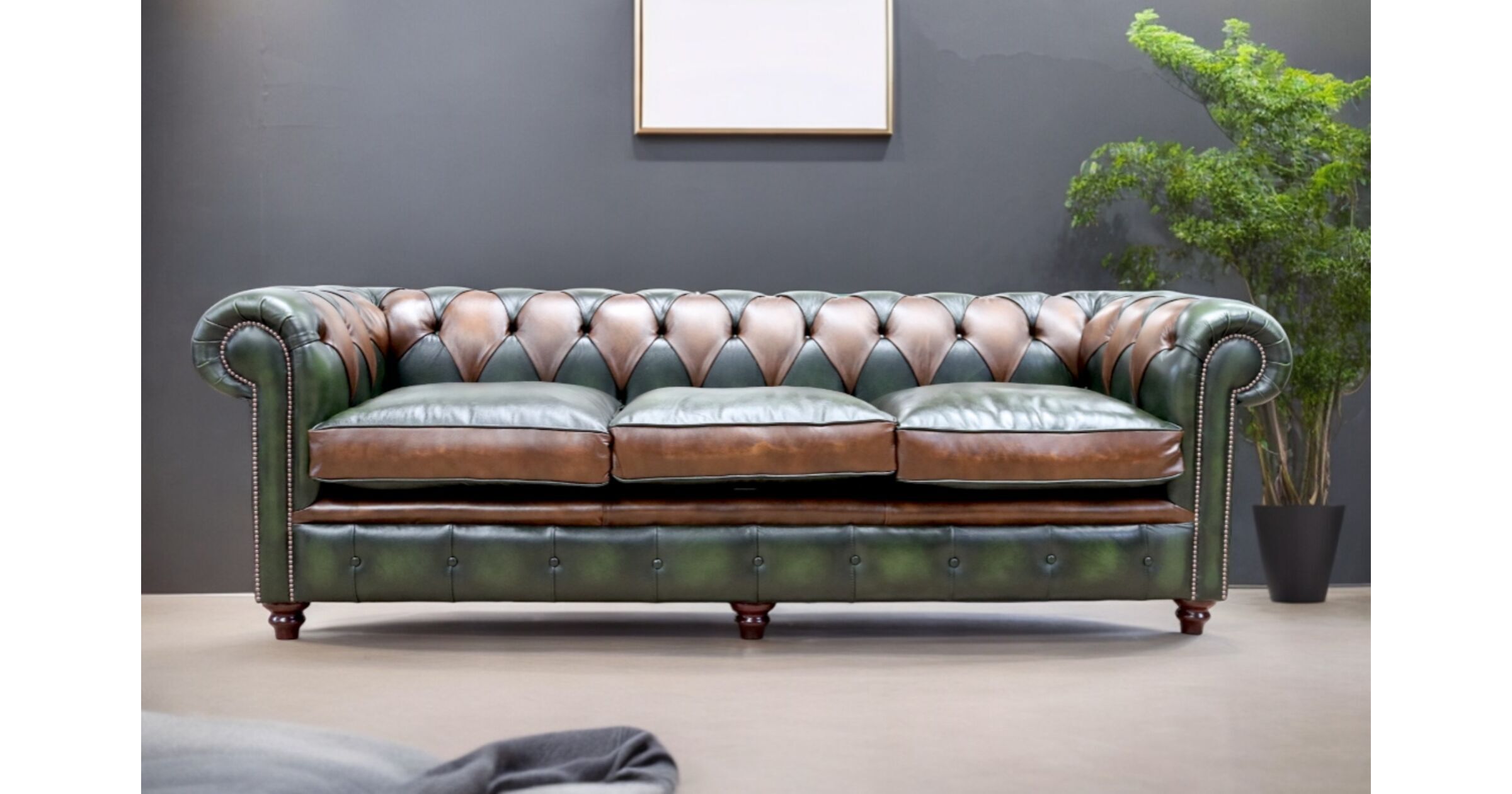 Duke Patchwork Legacy 4-Seater Sofa - Tan Green Leather