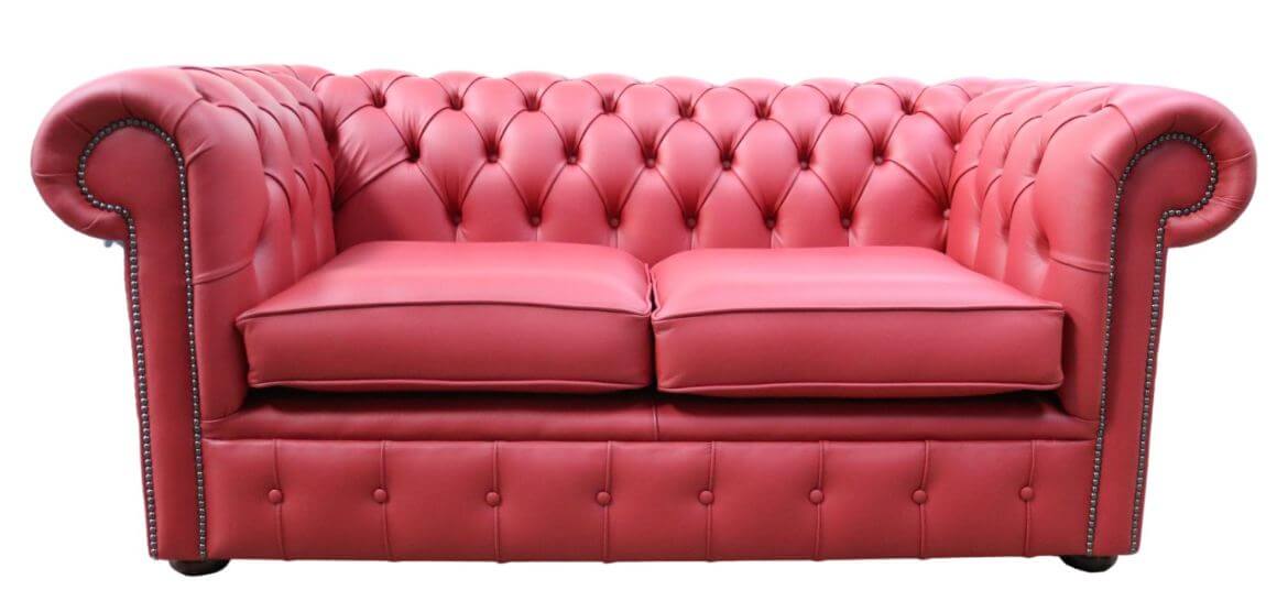 Buy Cherry leather Chesterfield sofa at DesignerSofas4U