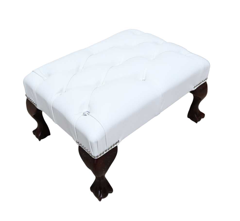 White Chesterfield Queen Anne footstool | DesignerSofas4U