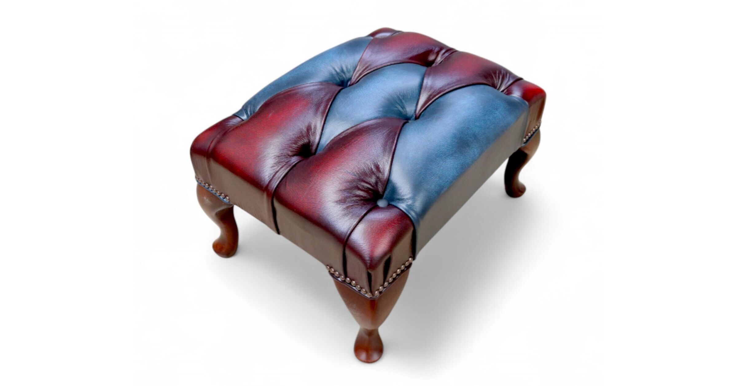 Chesterfield Duke Timeless Queen Anne Patchwork Antique Leather Footstool