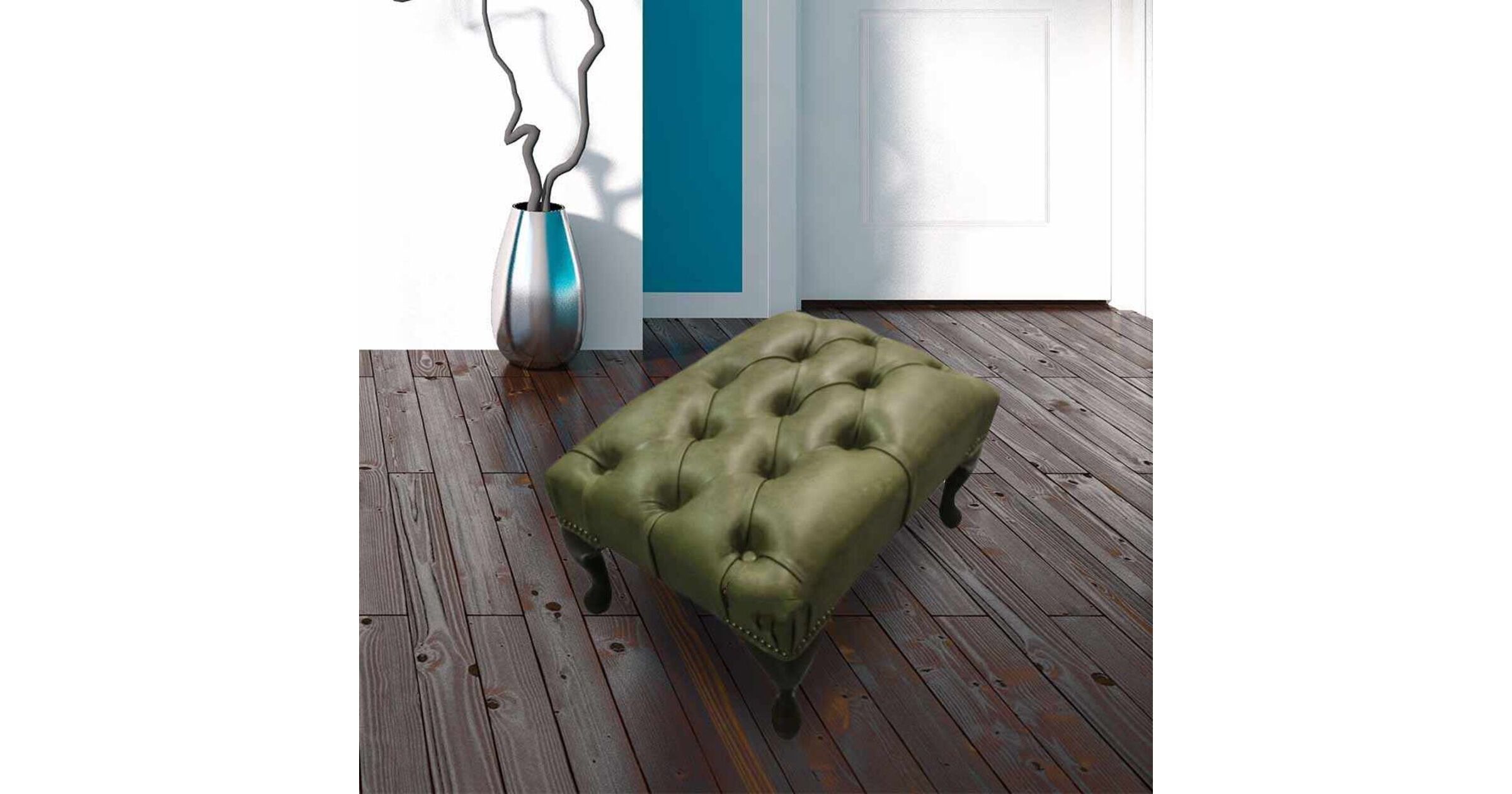 Green Selvaggio Sage Chesterfield footstool | DesignerSofas4U