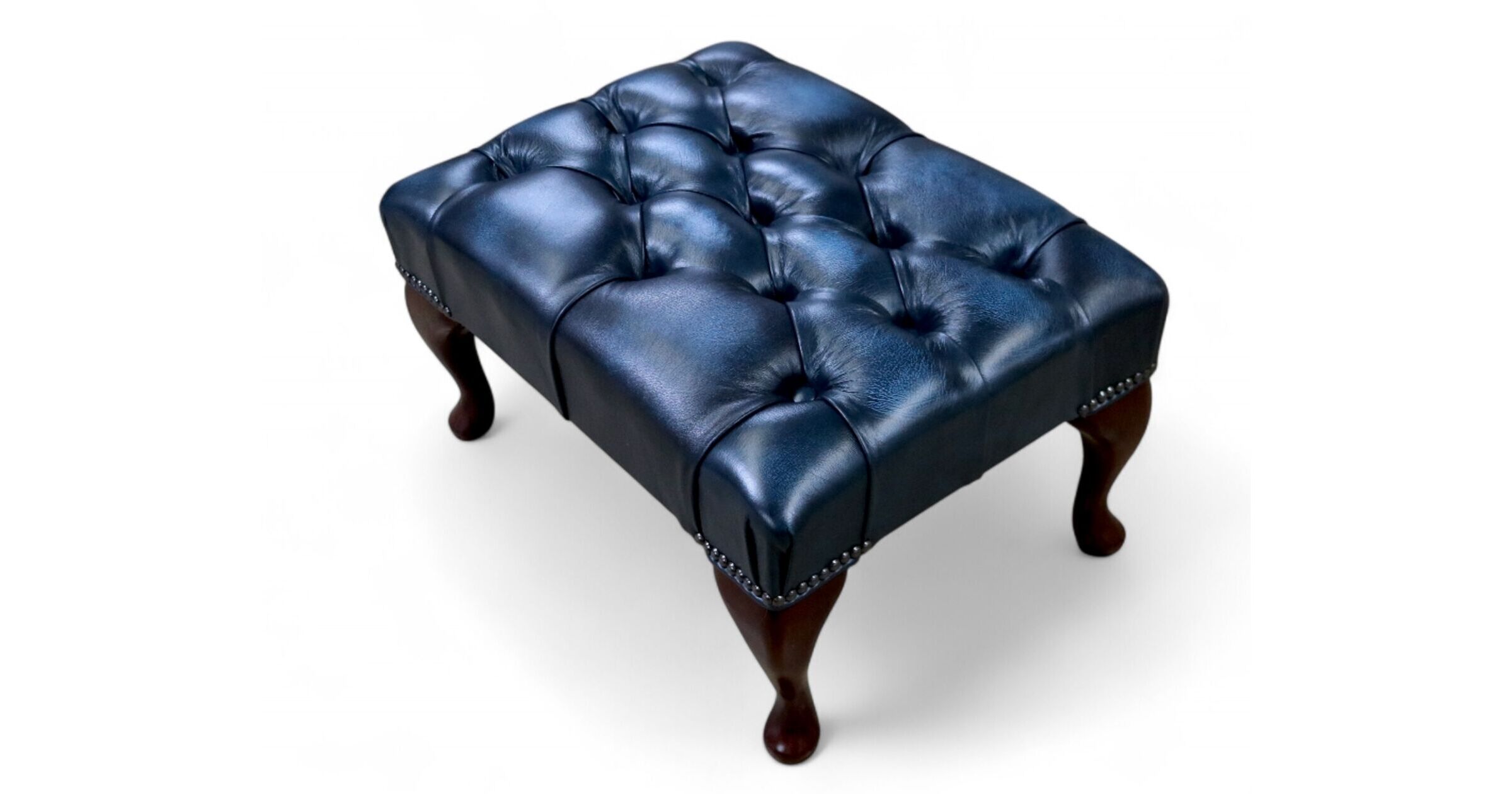 Regal Comfort Chesterfield Queen Anne Footstool in Antique Blue