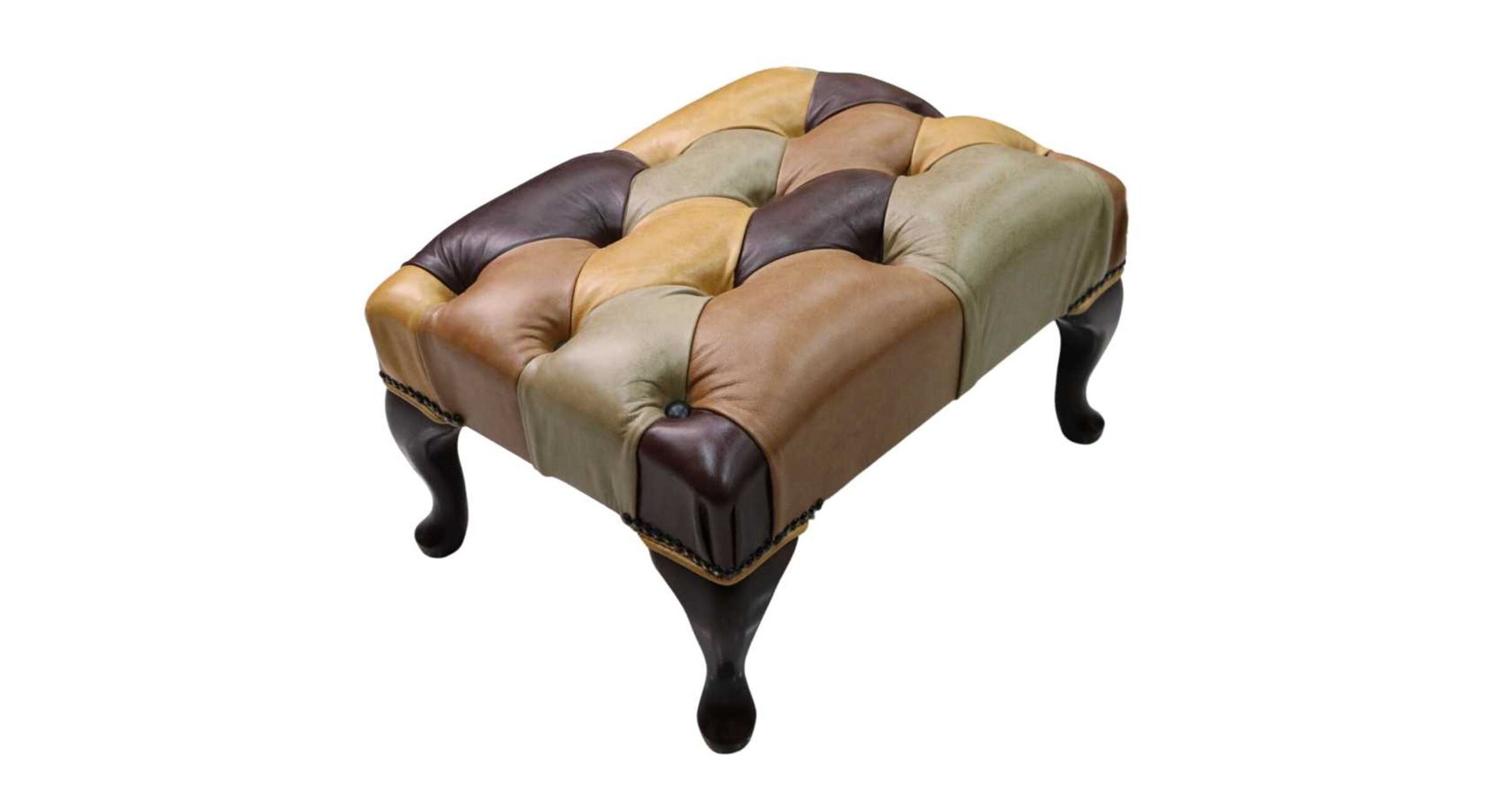 Old English Leather Patchwork Chesterfield Queen Anne Footstool