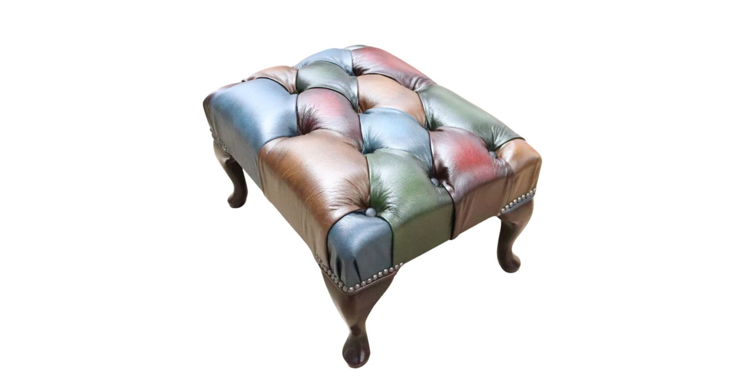 Chesterfield Queen Anne Patchwork Antique Leather Footstool ...
