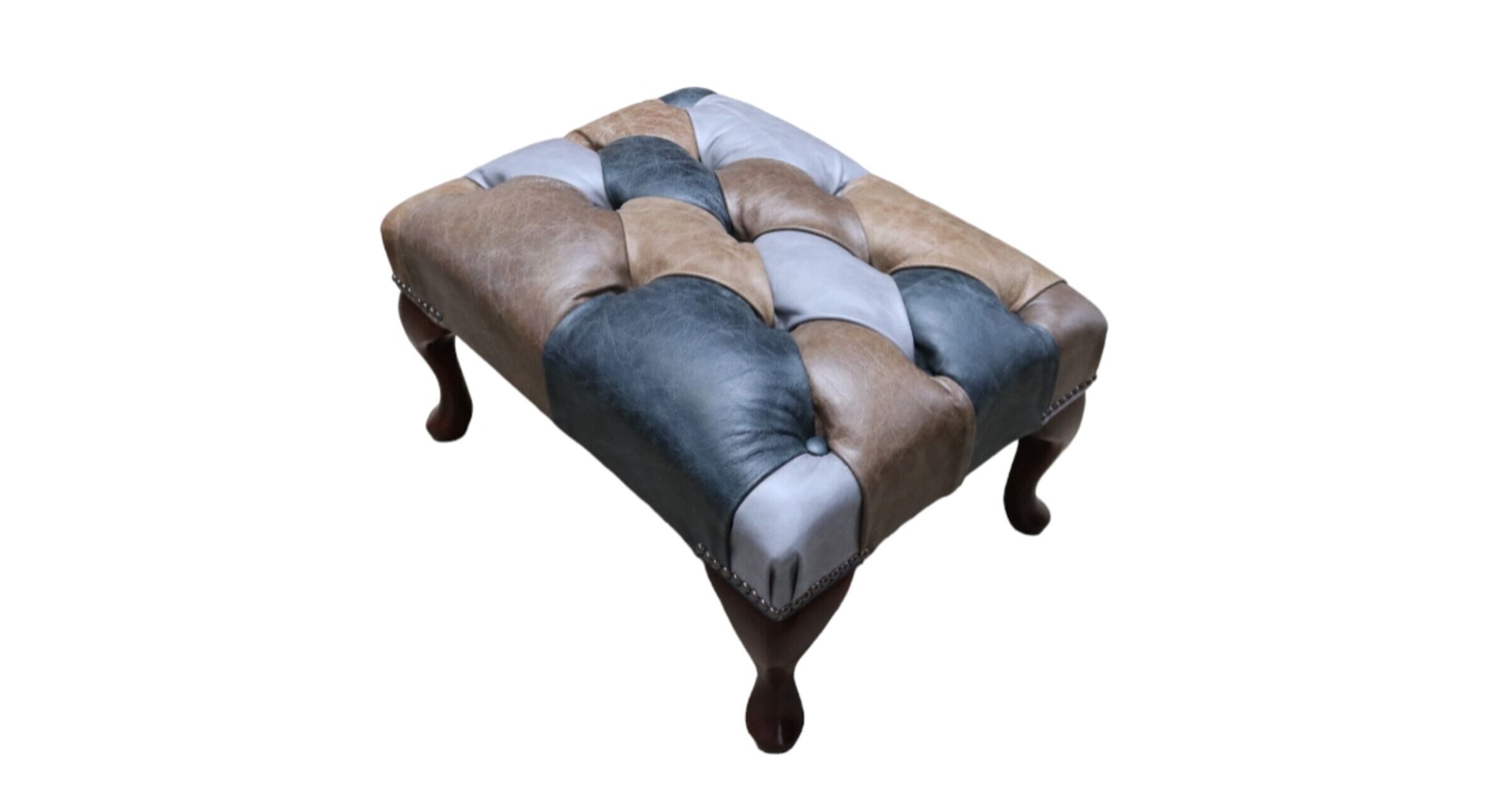 Cracked Wax Leather Patchwork Chesterfield Queen Anne Footstool