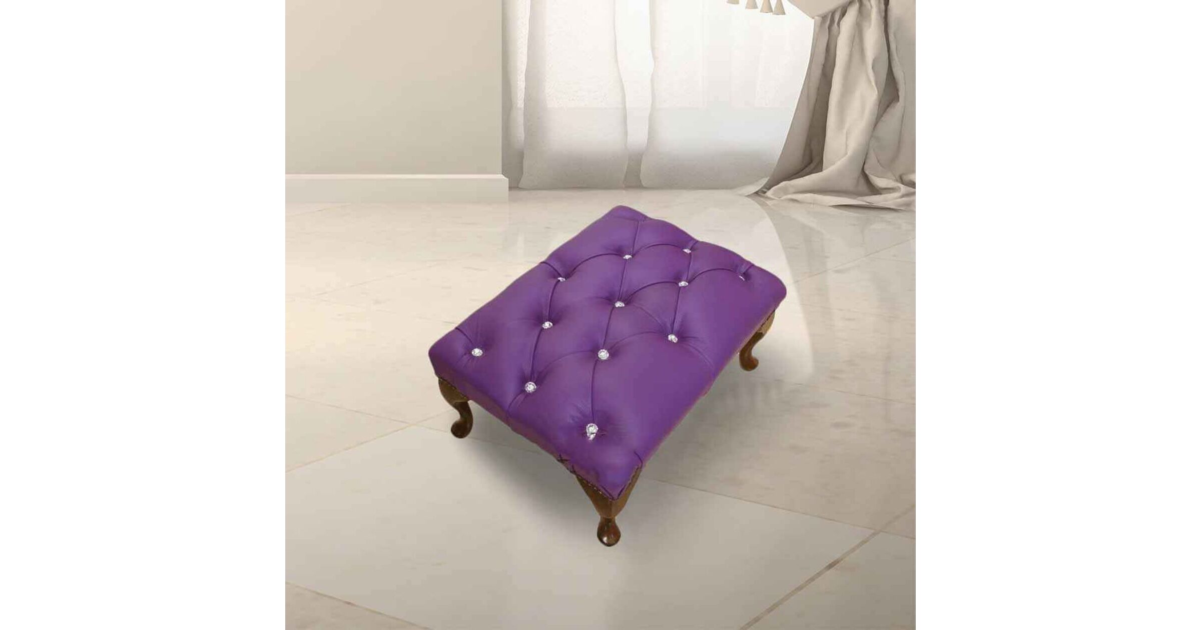 Purple Chesterfield Queen Anne footstool | DesignerSofas4U