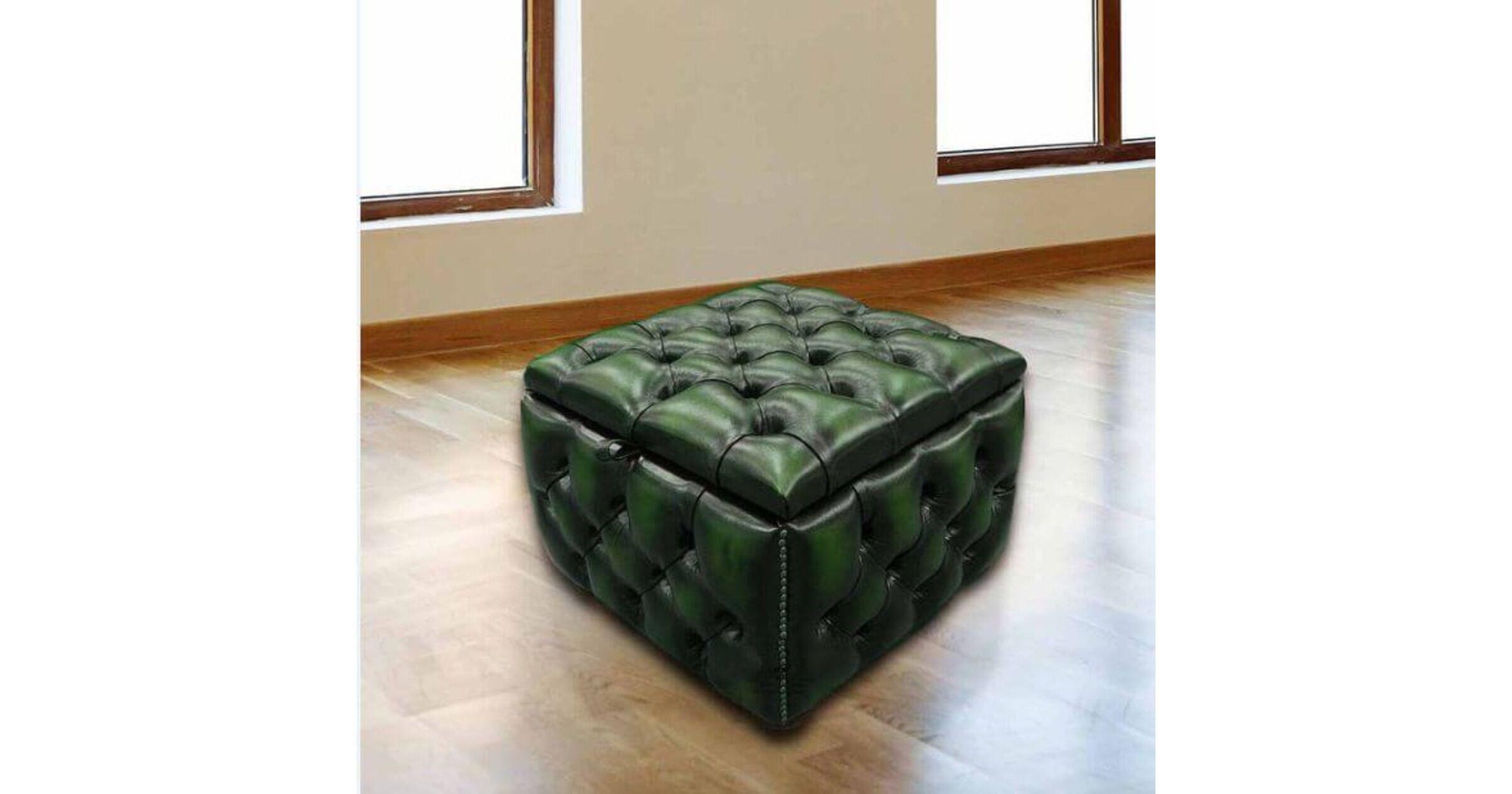 Chesterfield Buttoned Storage Box Pouffe Antique Green | DesignerSofas4U