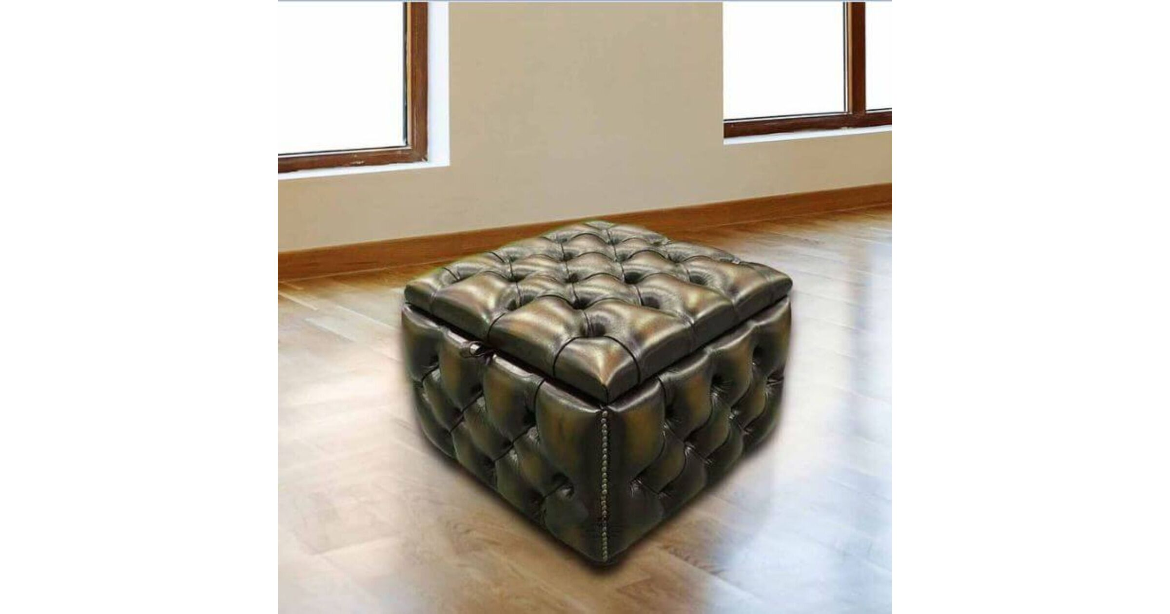 Chesterfield Buttoned Storage Box Pouffe Antique Tan | DesignerSofas4U