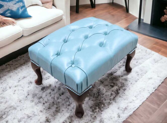 Cracked Wax Leather Patchwork Chesterfield Queen Anne Footstool
