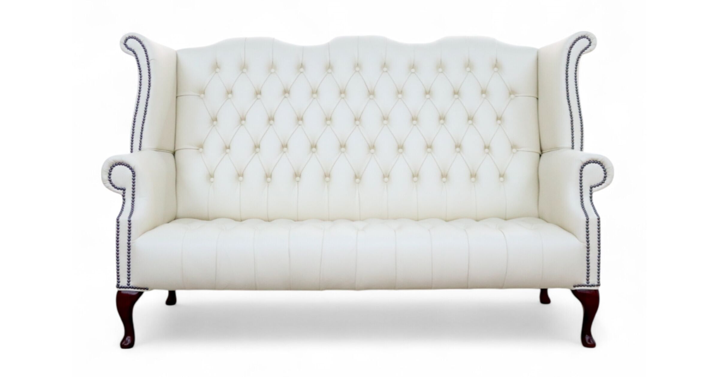 Chesterfield 3-Seater Queen Anne High Back Wing Sofa – Cottonseed Cream ...