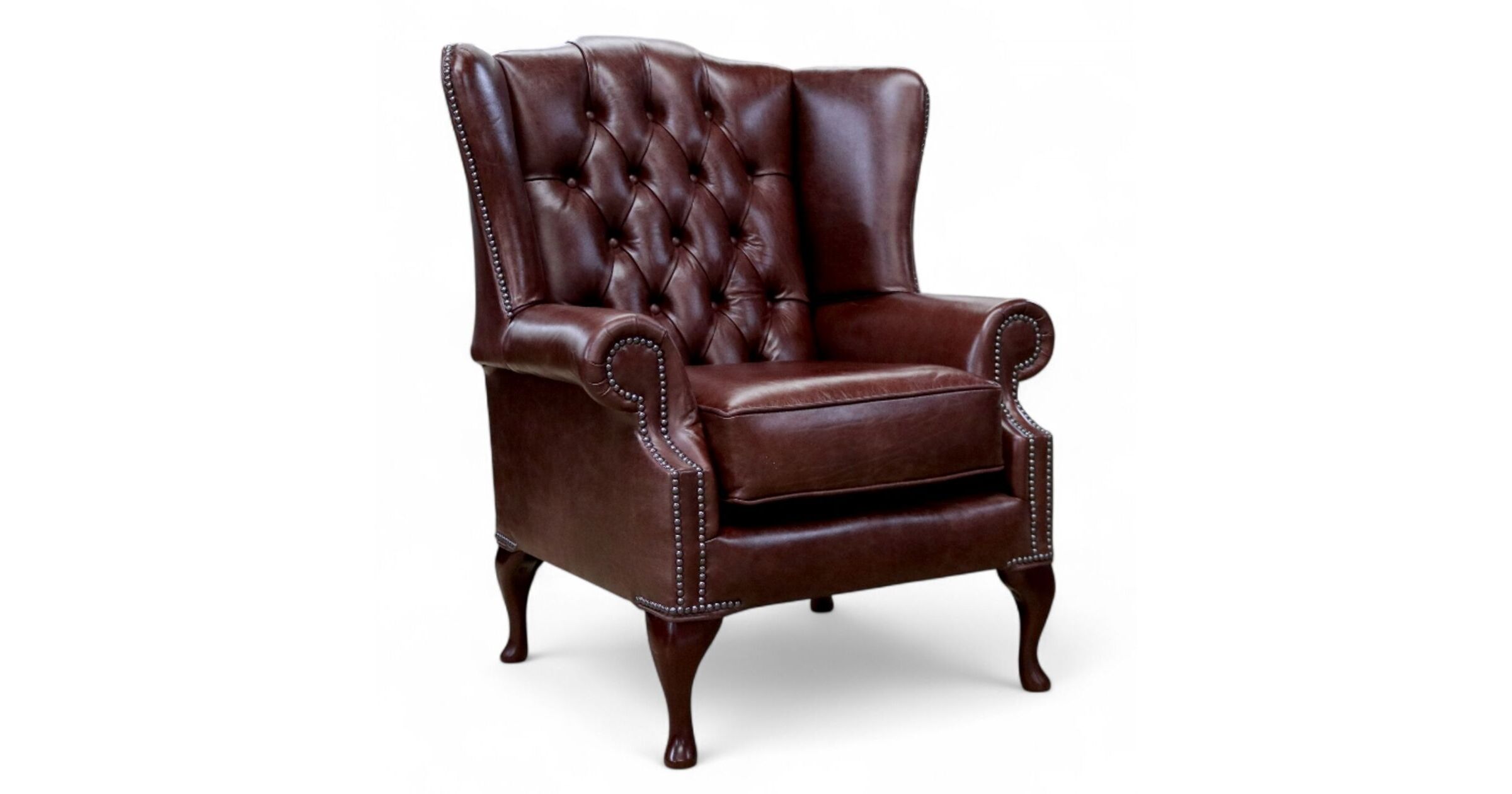 Old English Brown Leather Chesterfield Bloomsbury Flat Wing Queen Anne ...