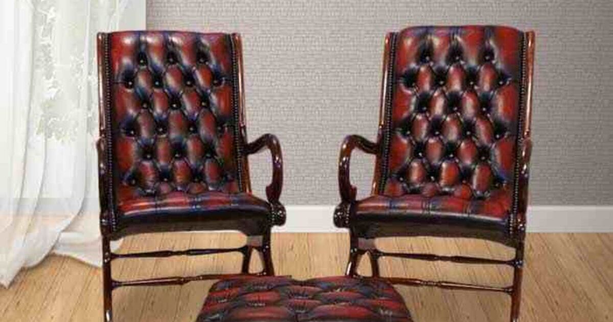 Chesterfield Pair York Slipper chair + Footstool| DesignerSofas4U