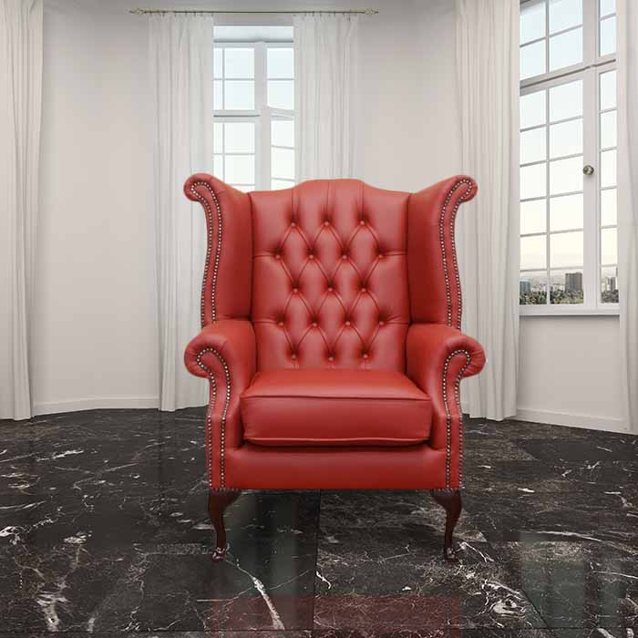 Poppy Red Chesterfield Queen Anne Wing chair | DesignerSofas4U