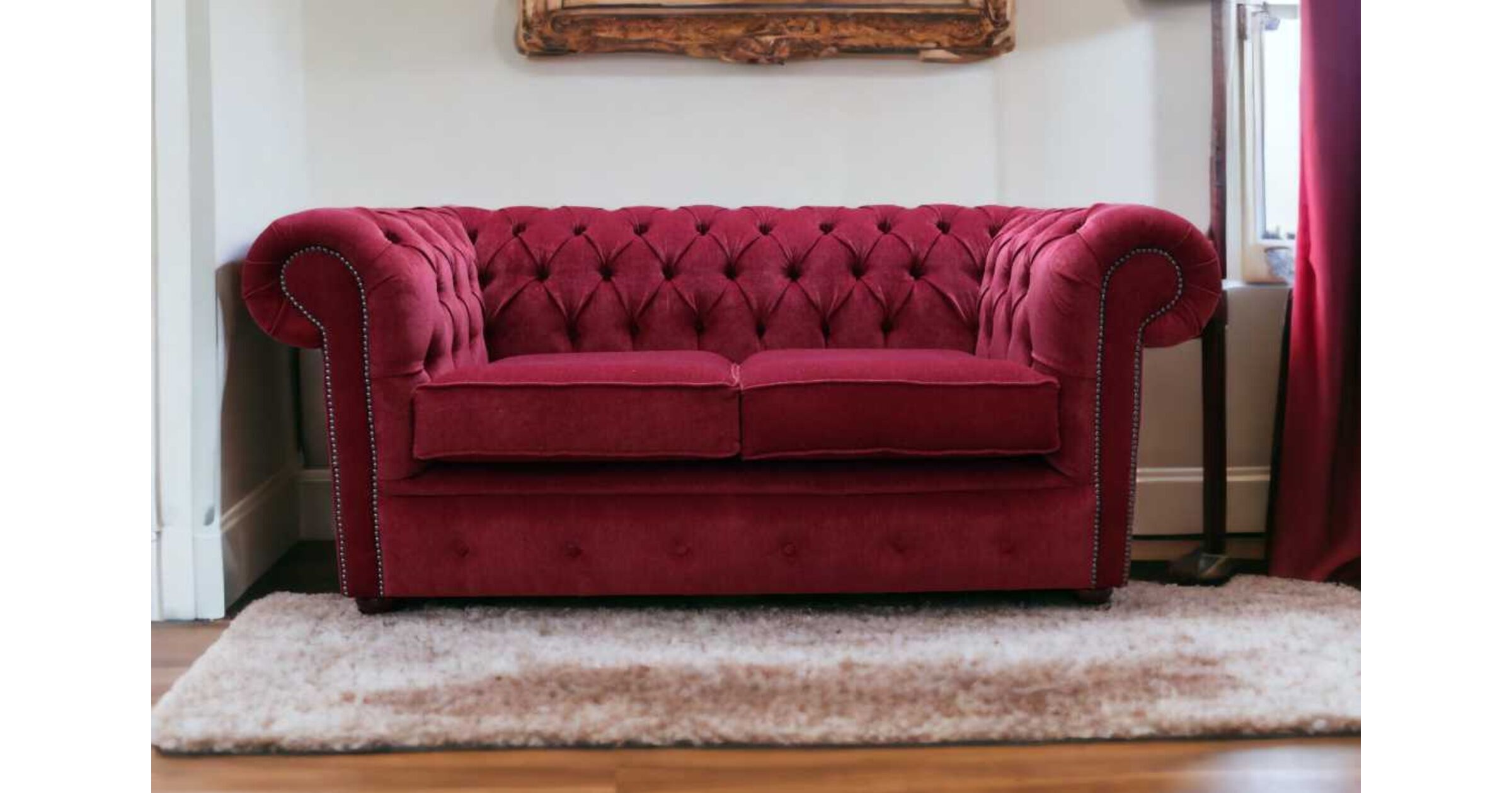 Buy Wine fabric Chesterfield sofa | DesignerSofas4U