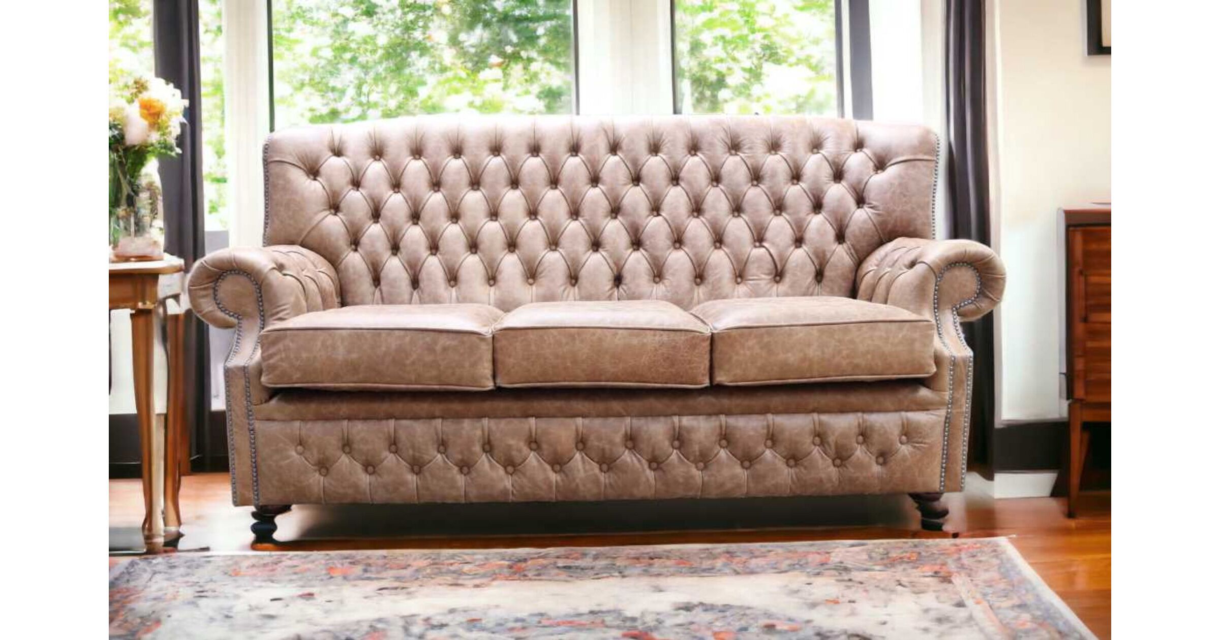 Monks Chesterfield 3 Seater Sofa Offer - Vintage Style in Tan Leather