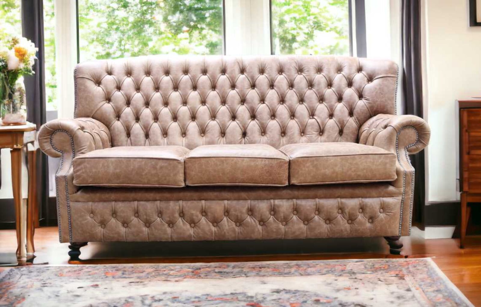Monks Chesterfield 3 Seater Cracked Wax Tan Leather Sofa Offer ...