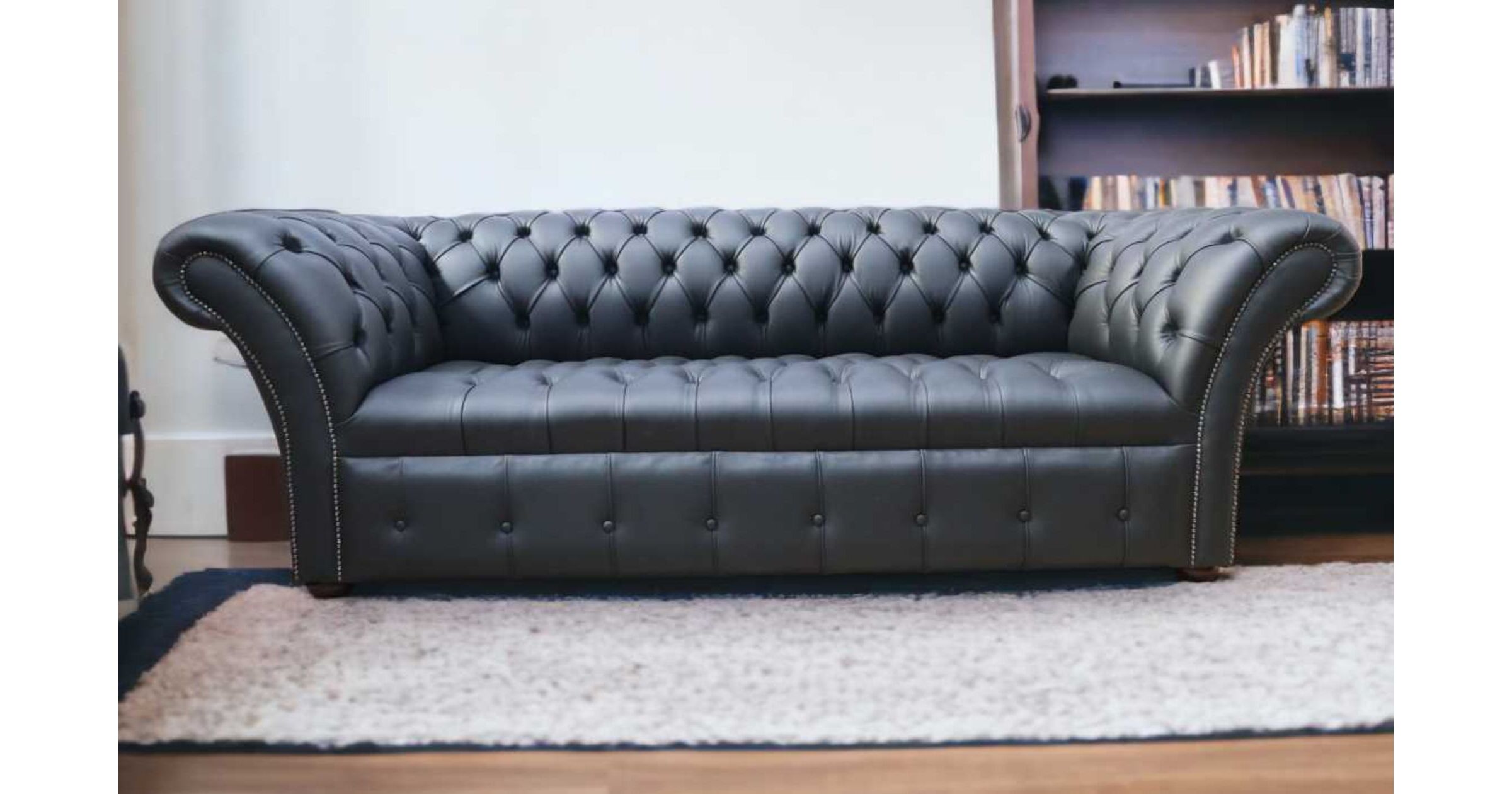 Chesterfield Balmoral 3 Seater Sofa Settee in Black Leather