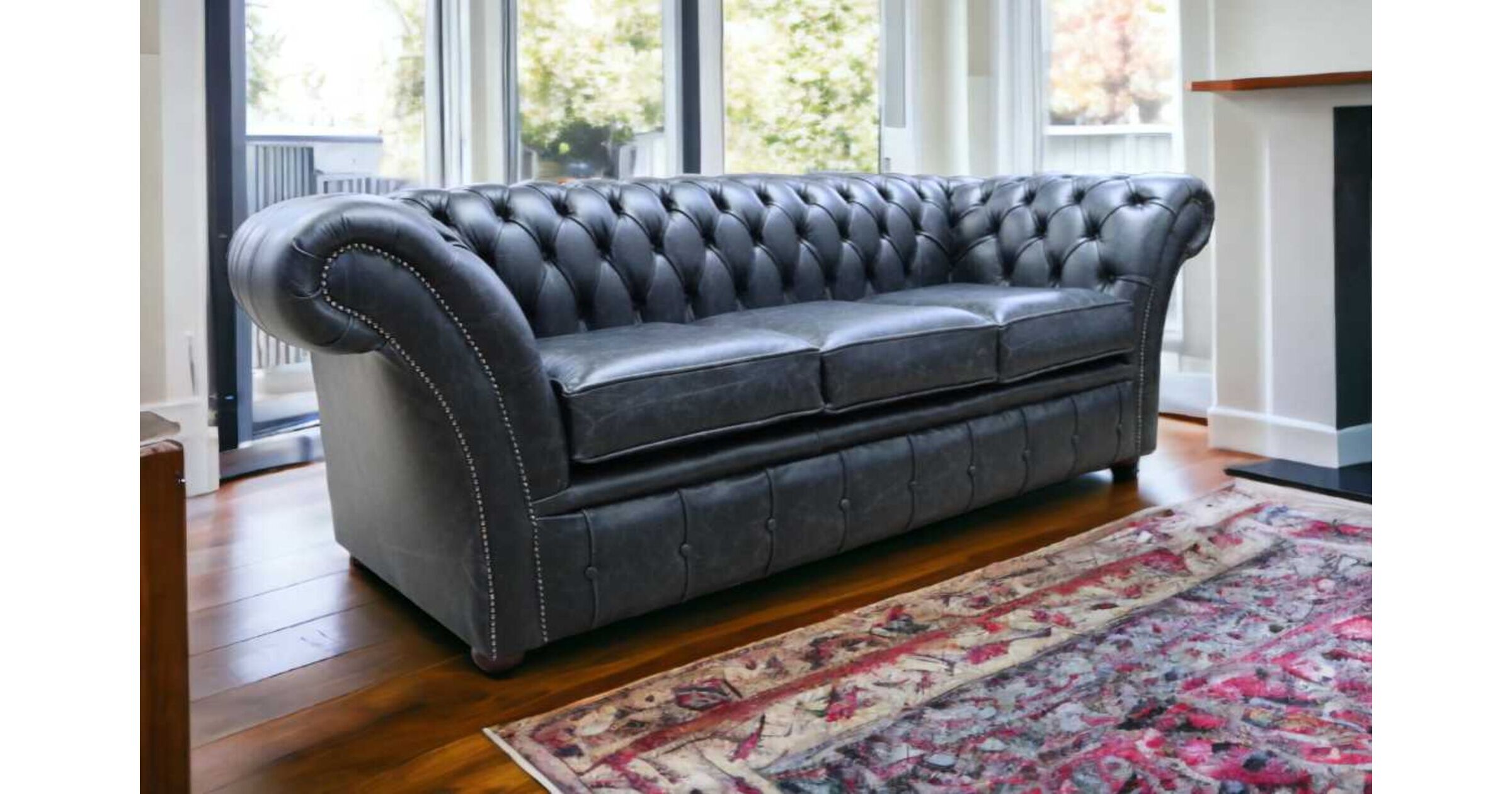 New England Black Chesterfield Balmoral 3 Seater Settee sofa ...