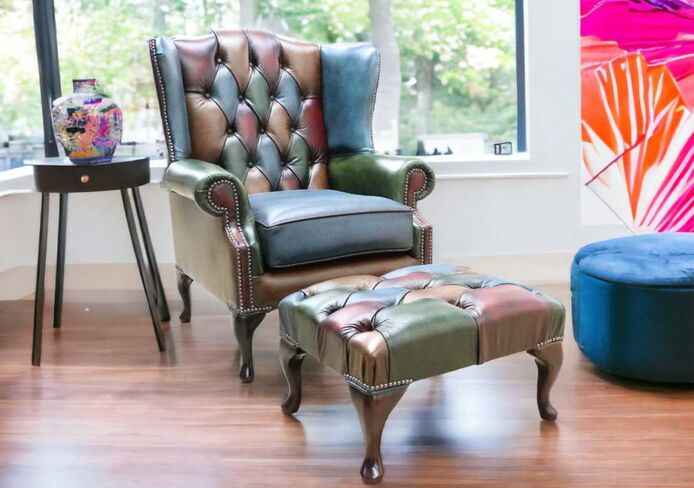 Vintage Flair of a Pair of Patchwork Queen Anne Wing Chairs