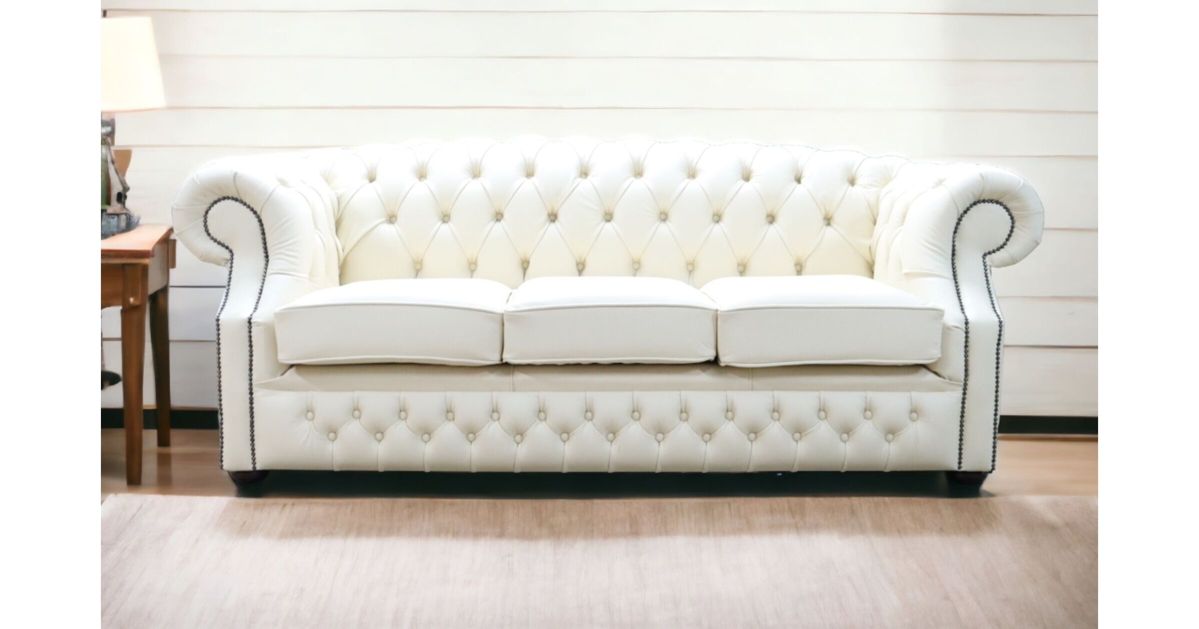 Luxury Chesterfield Buckingham Sofa Cottonseed Cream Leather