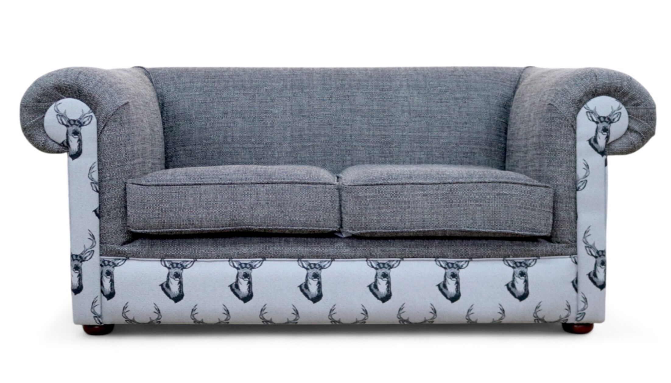 Chesterfield 1930's Antler Stag 2 Seater Grey Fabric Sofa | DesignerSofas4U
