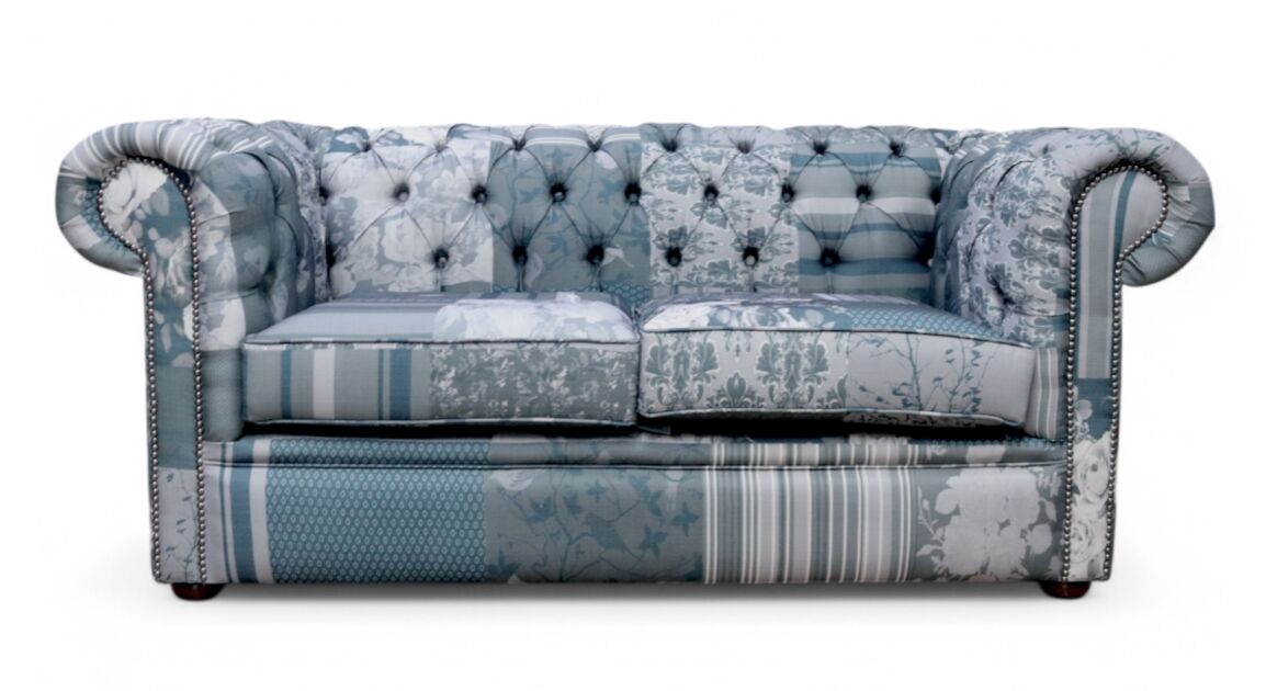 Charles Patchwork Grey Sofa Chesterfield 2 Seater | DesignerSofas4U
