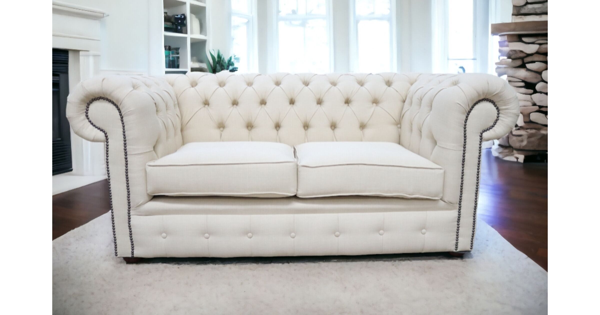 Chesterfield 2 Seater Charles Linen Cream Sofa | Limited Offer