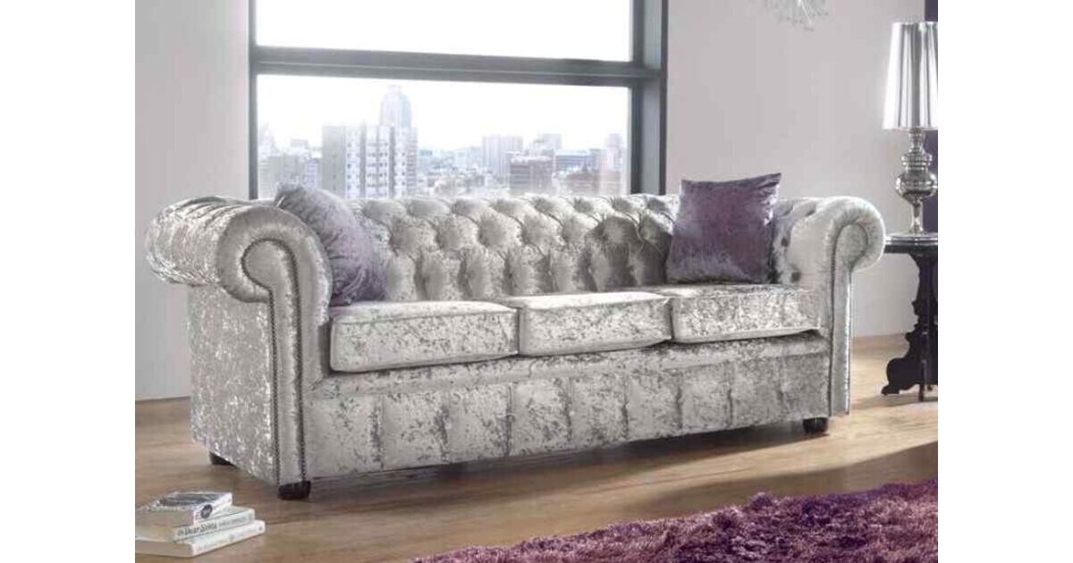 Buy Shimmer Silver Velvet Chesterfield 3 Seater Sofa