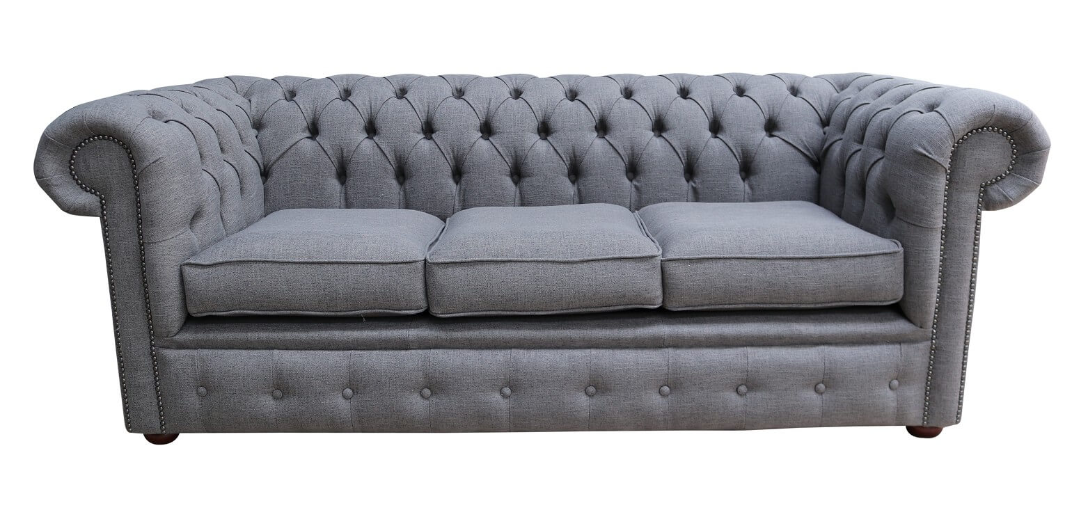 Special Offer Chesterfield 3 Seater Settee Bacio Pewter Grey Fabric Sofa