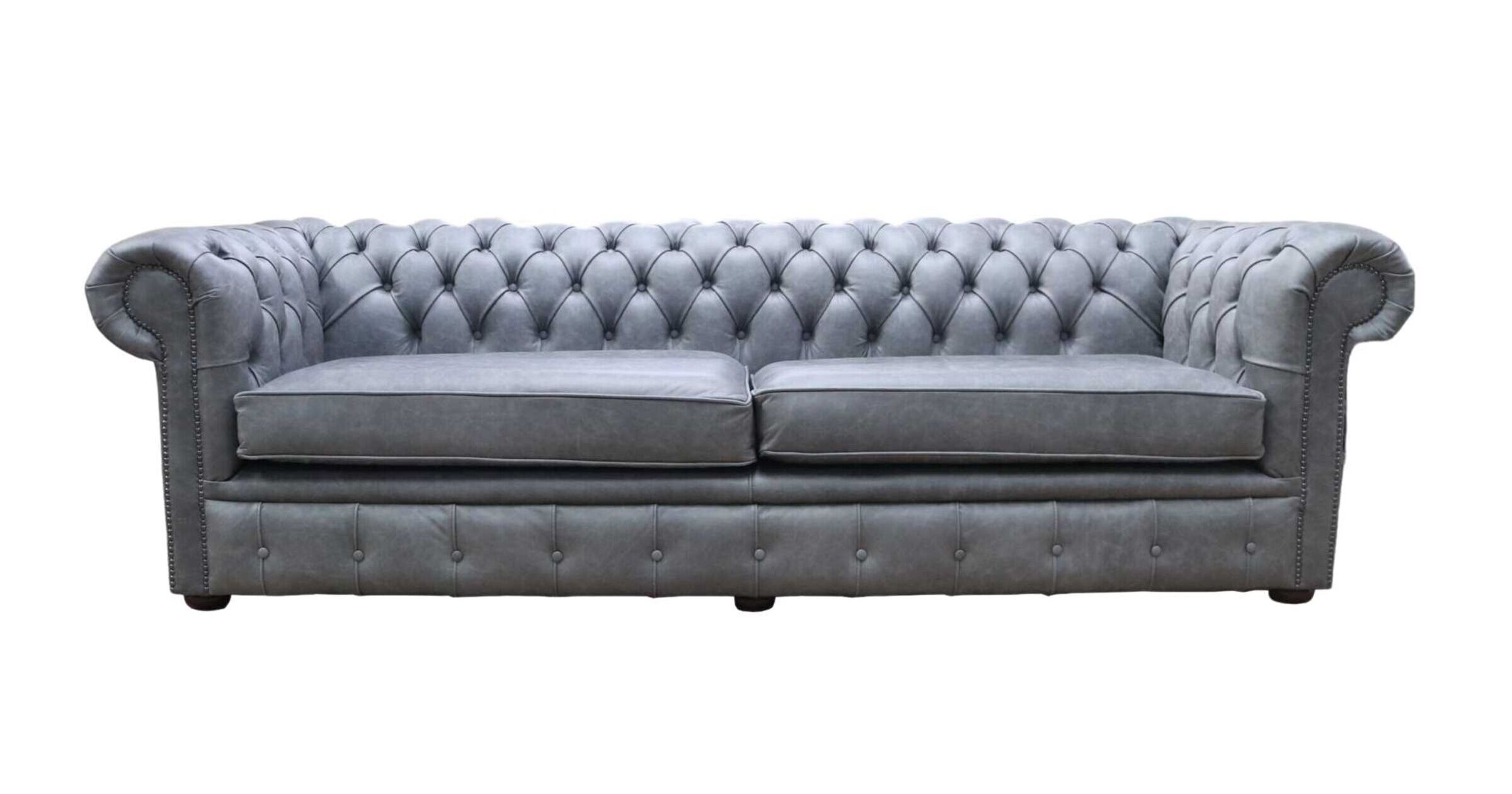 Chesterfield 4 Seater Settee Cracked Wax Ash Grey Real Leather Sofa ...