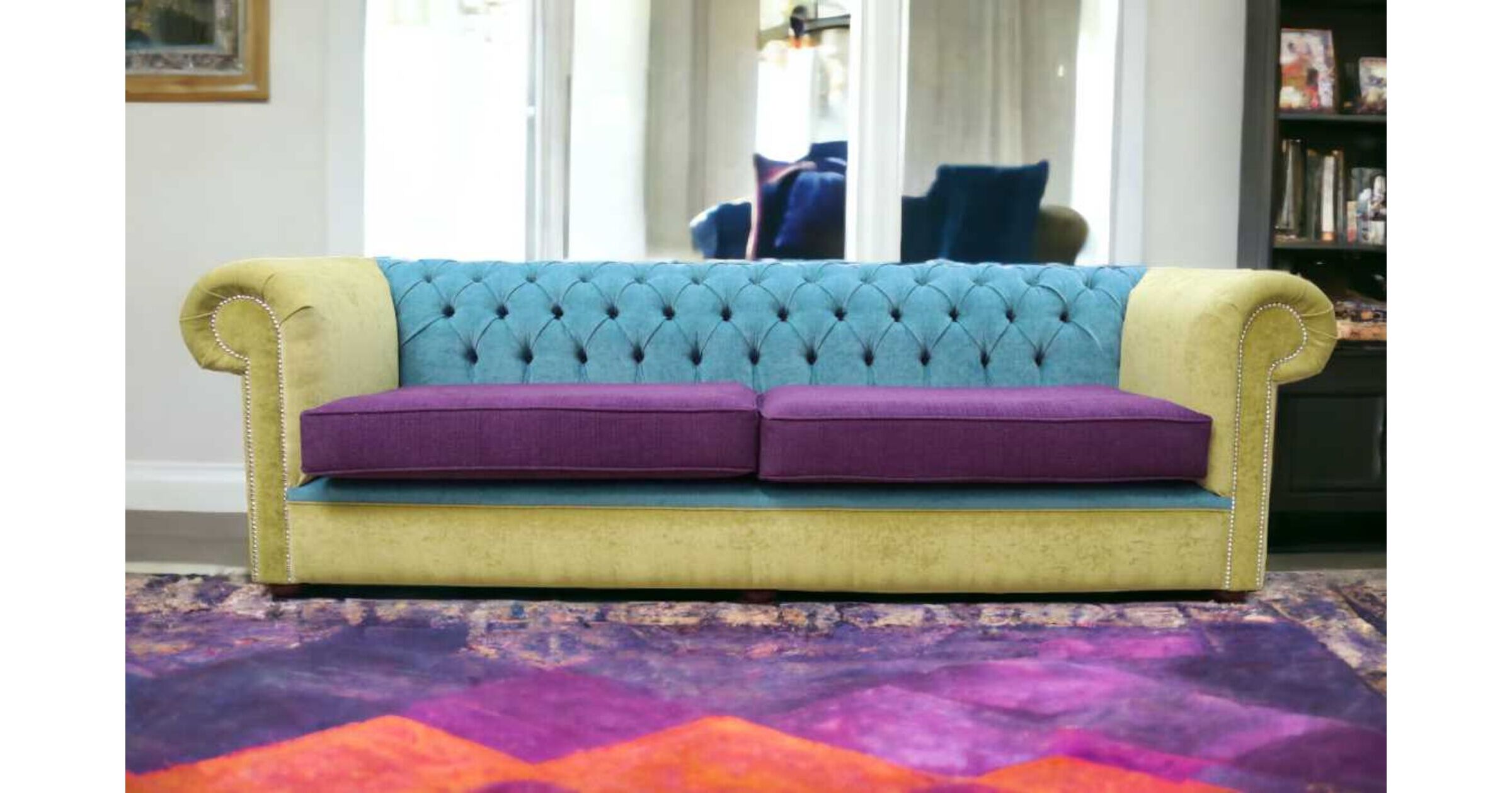 Pimlico Multi Colour Fabric Chesterfield 4 Seater Sofa