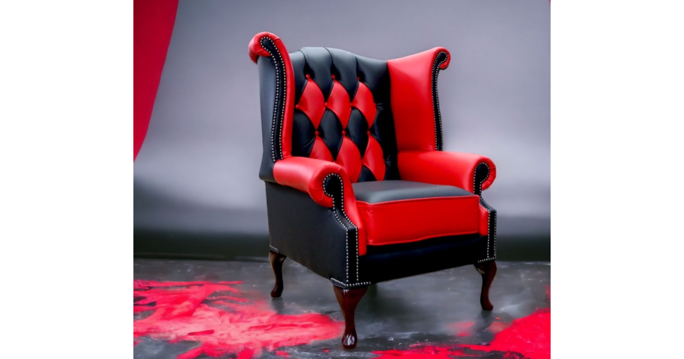 Luxury Patchwork Leather Queen Anne Chair - Ace Of Diamonds