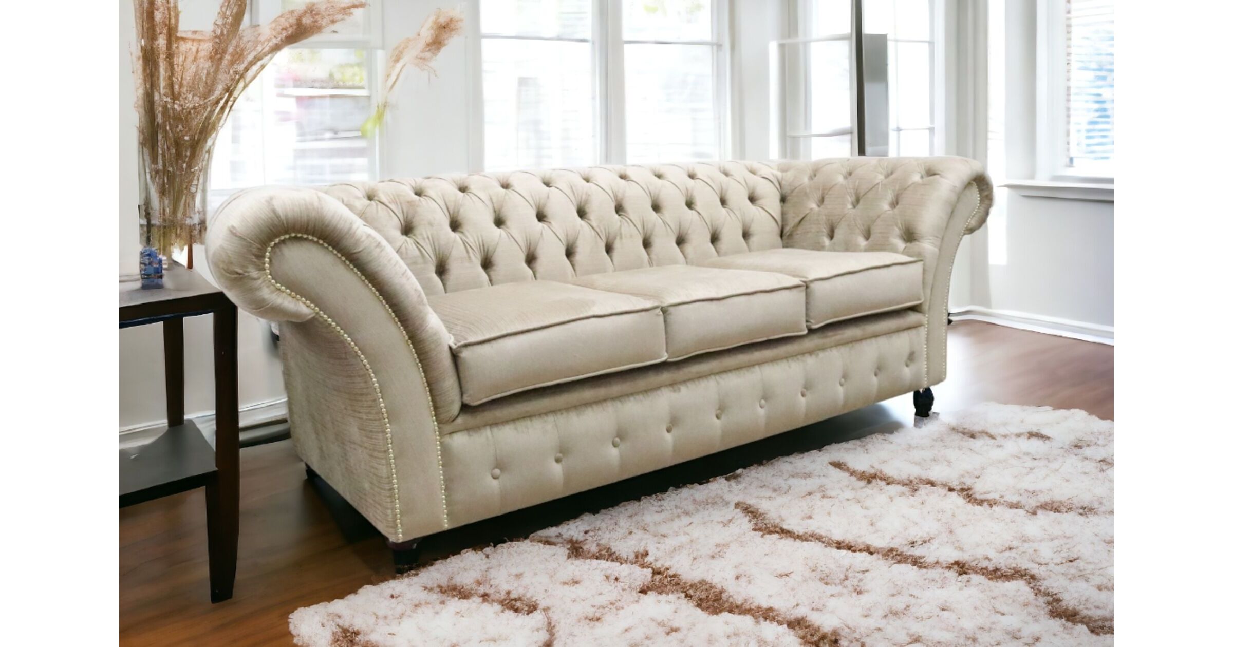 Handcrafted Balmoral 3 Seater Sofa Settee Azzuro Fudge Fabric