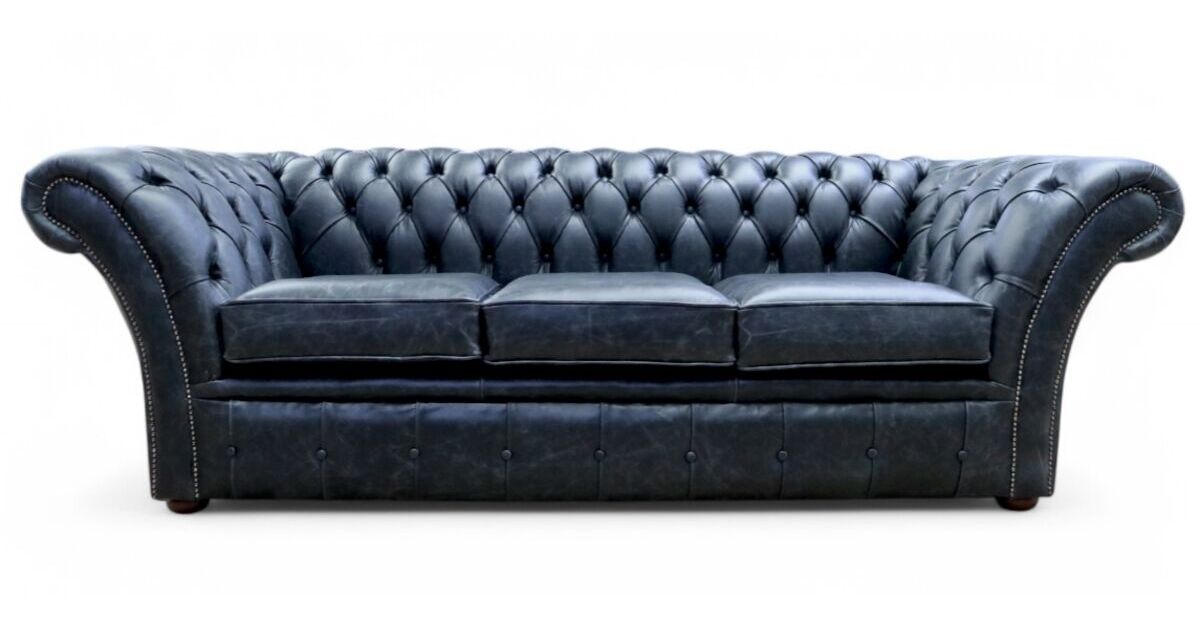 Balmoral 3 Seater Chesterfield Sofa New England Texas Black Leather