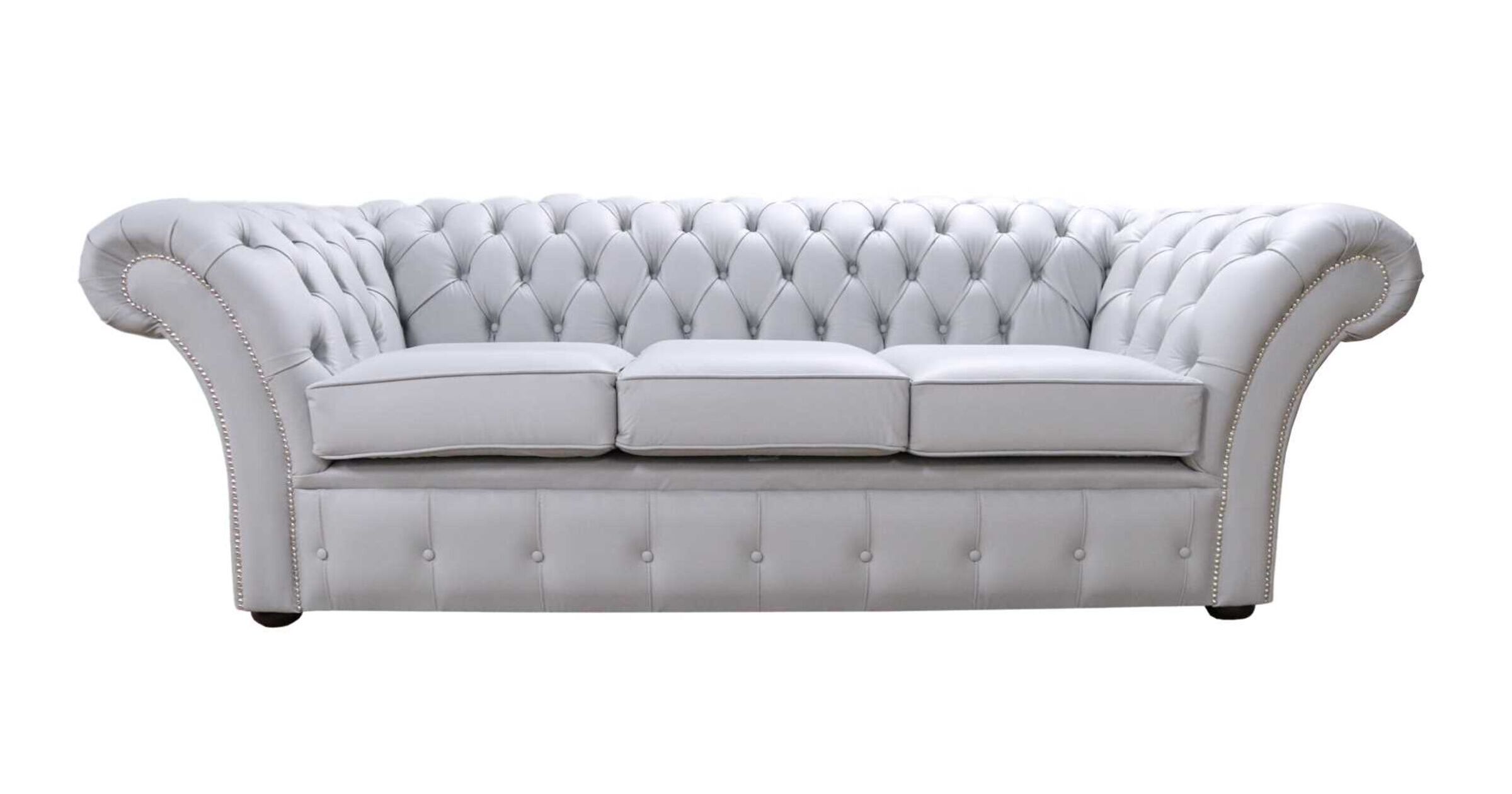 Chesterfield Balmoral 3 Seater Sofa Settee Shelly Silver Grey Real ...