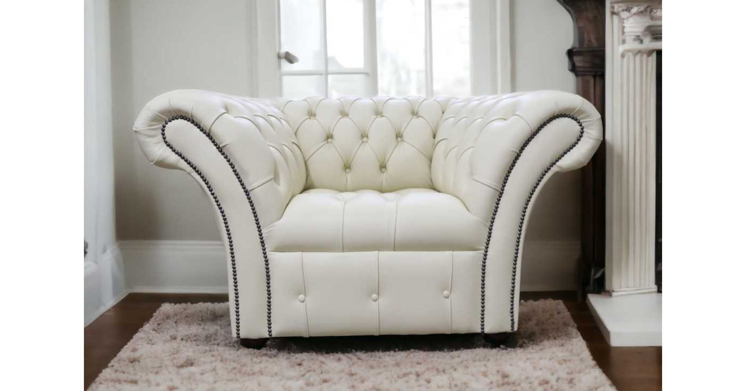 Chesterfield Cream Leather Buttoned Seat Armchair - DesignerSofas4U Store