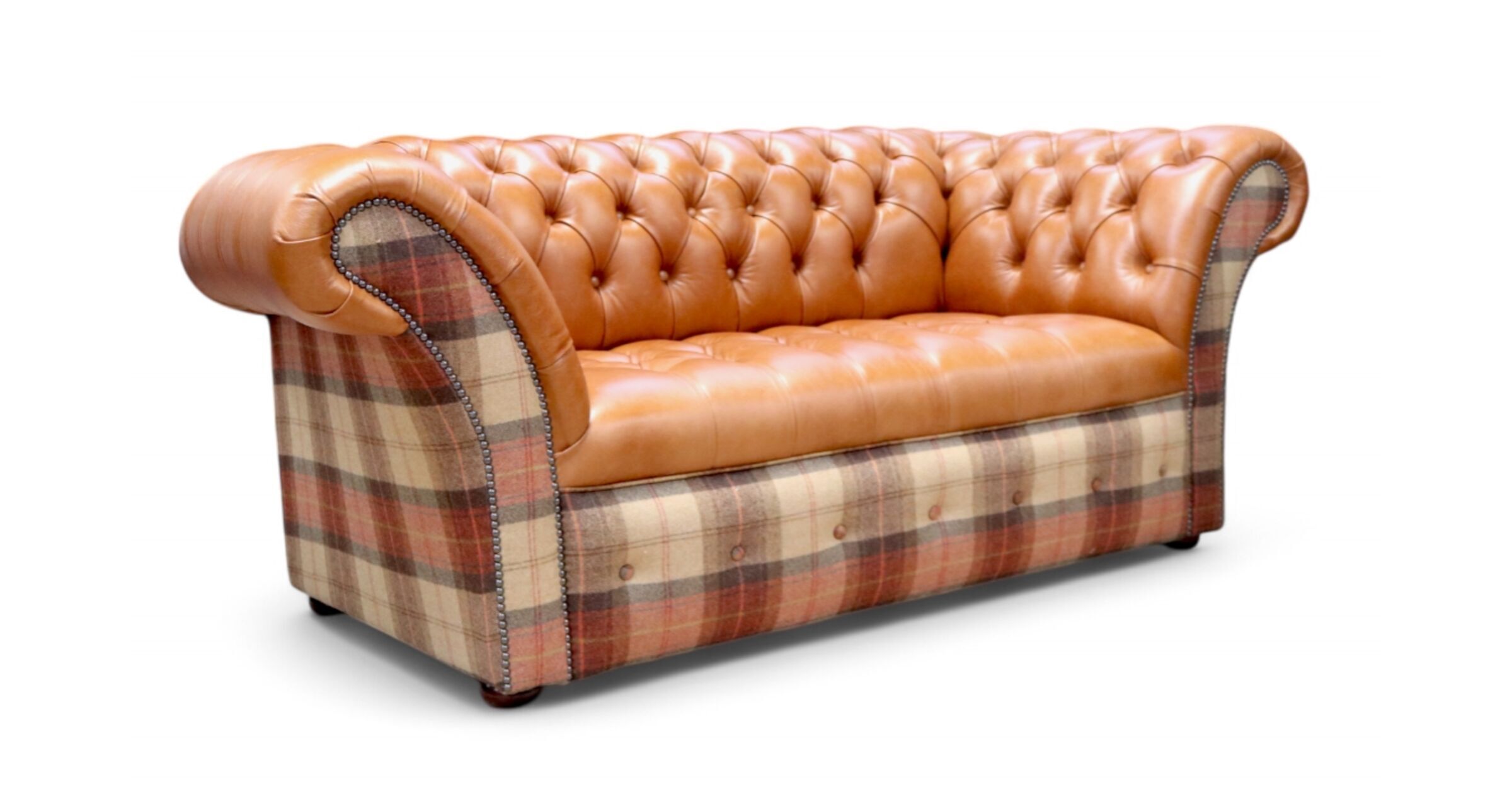 Old English Bruciato Leather & Rosewine Wool Balmoral Sofa