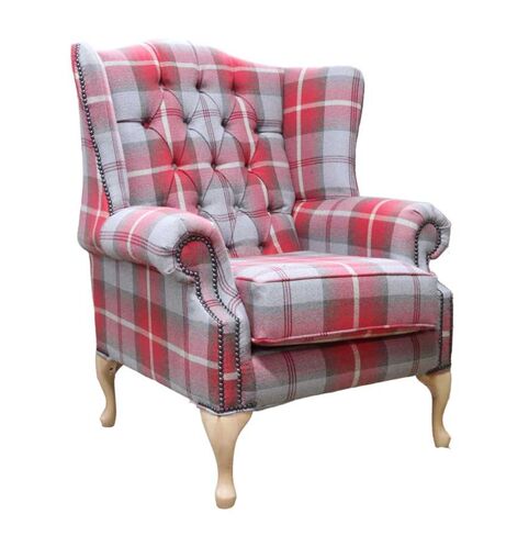Chesterfield Queen Anne High Wing Back Pimlico Bark Fabric Chair ...
